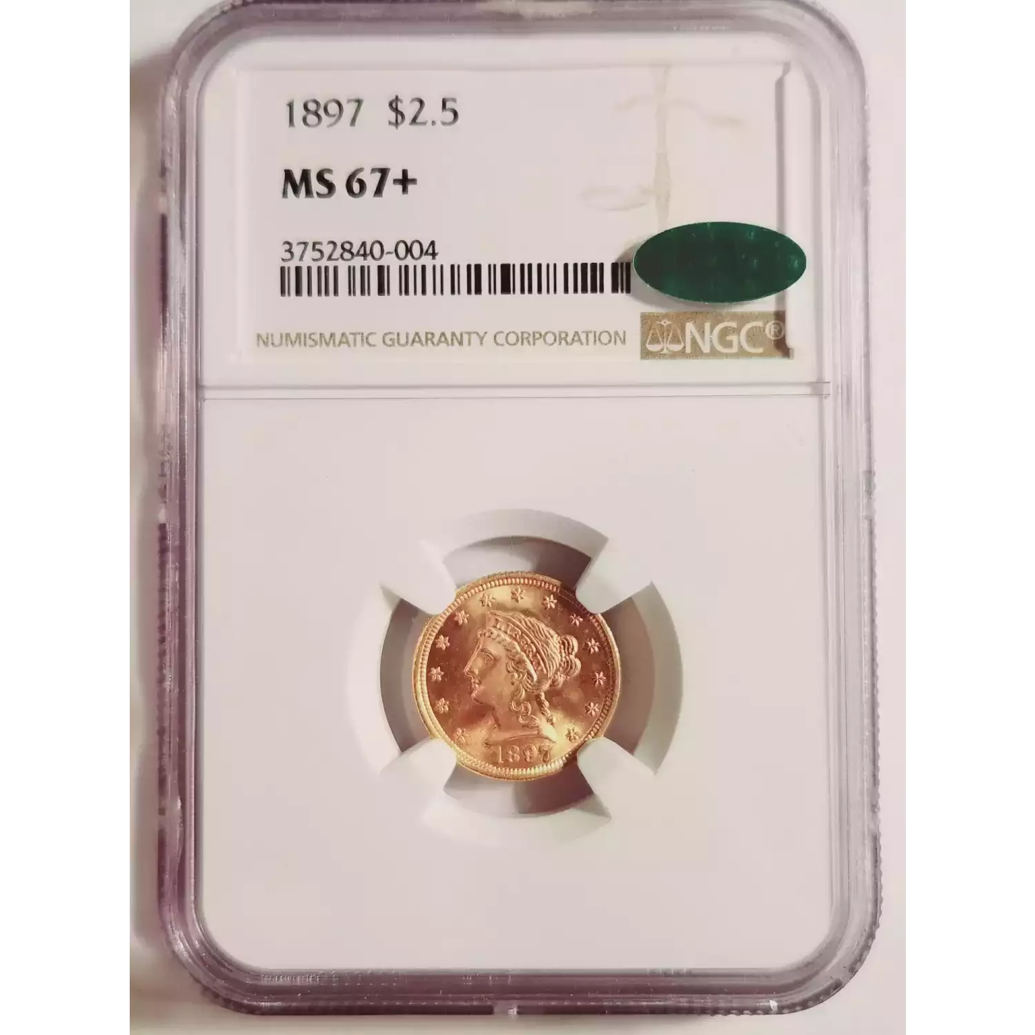 1897 $2.50 Gold Liberty Head Quarter Eagle NGC MS-67+ CAC - Bob Paul Rare Coins