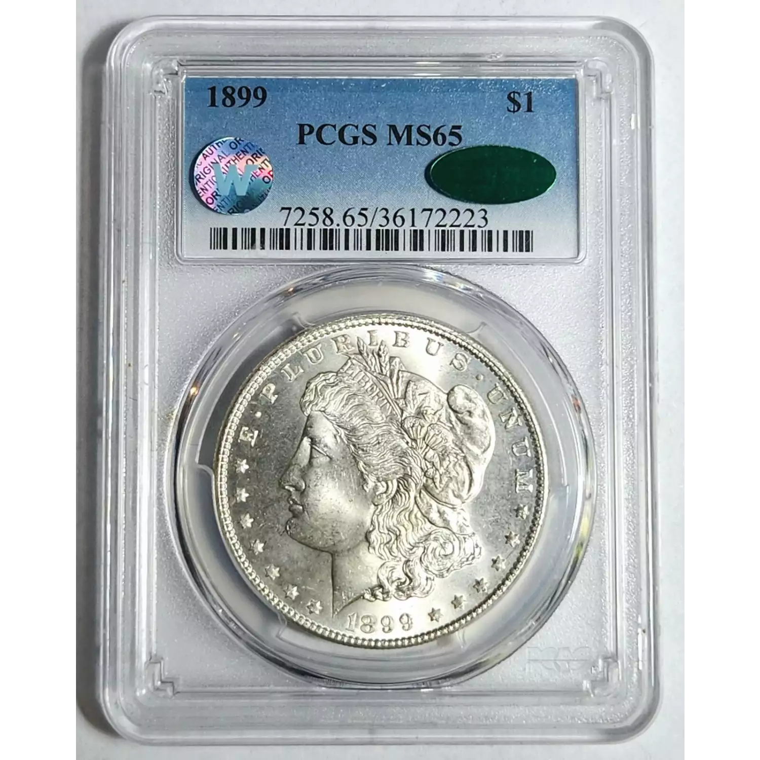 1899 Morgan Silver Dollar PCGS MS-65 CAC CAC, Sight White - Bob Paul ...