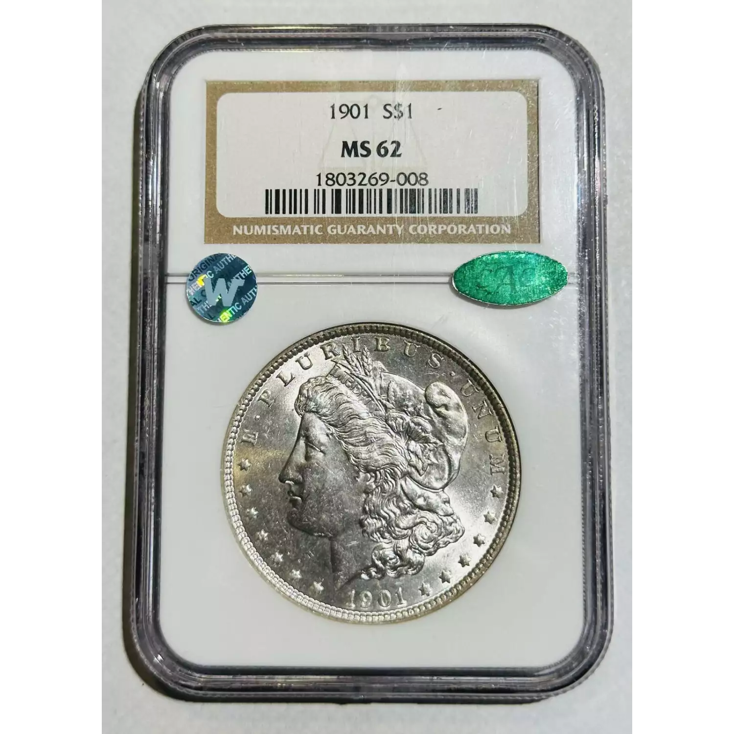 1901 Morgan Silver Dollar NGC MS-62 CAC, Sight White - Bob Paul Rare Coins