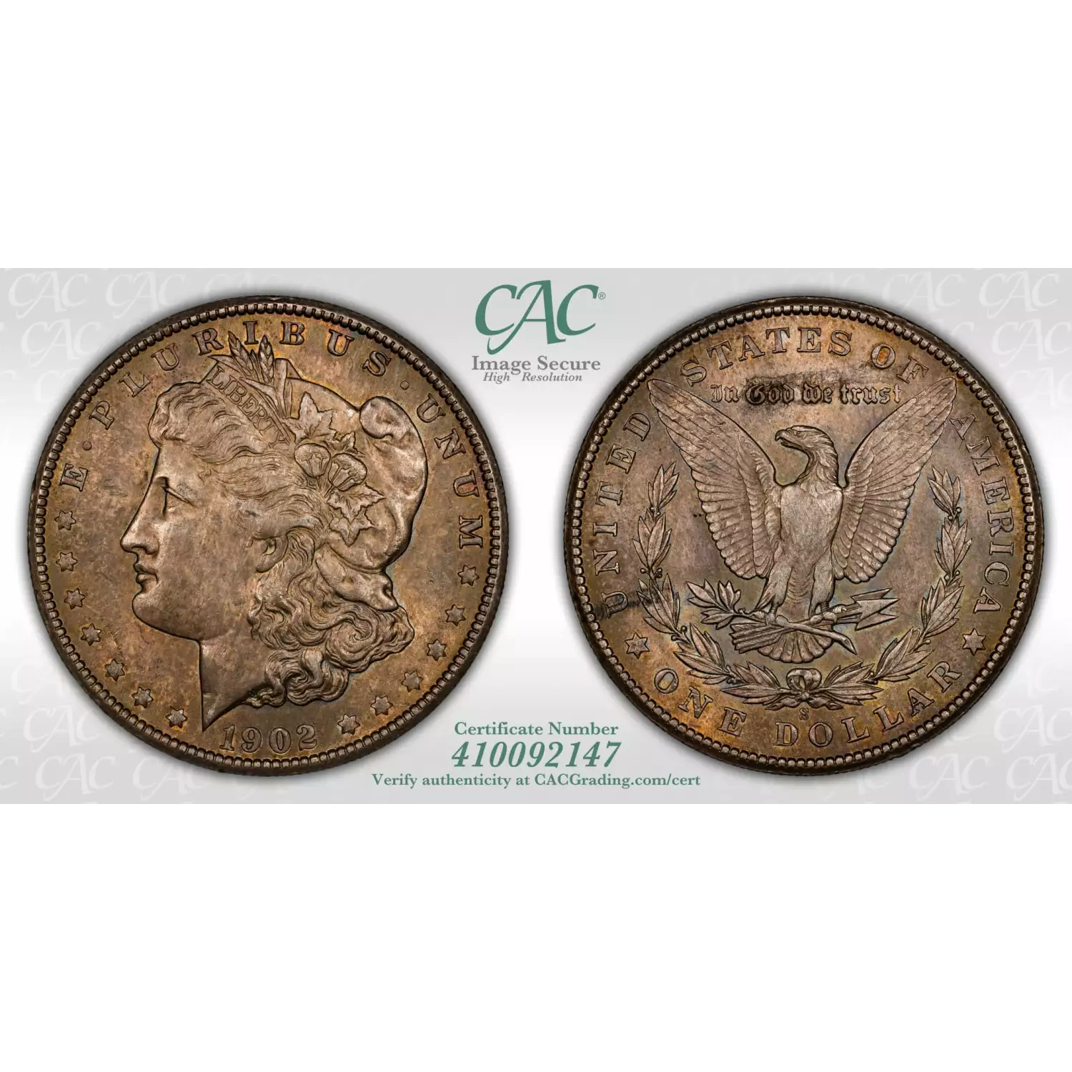 1902-S Morgan Silver Dollar CACG AU 58 CAC - Bob Paul Rare Coins