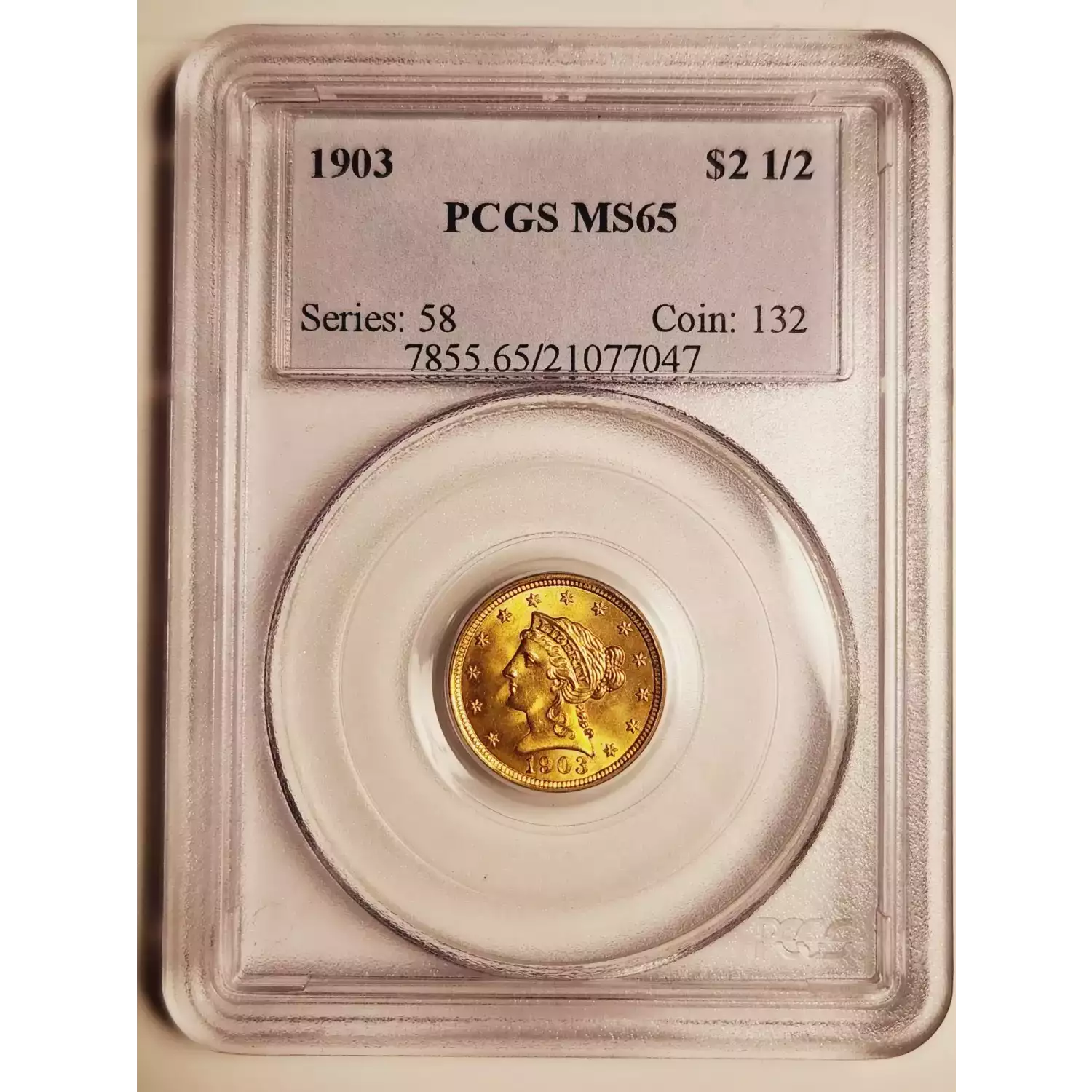 1903 PCGS MS-65 - Old Holder $2.50 Gold Liberty Head Quarter Eagle - Bob Paul Rare Coins
