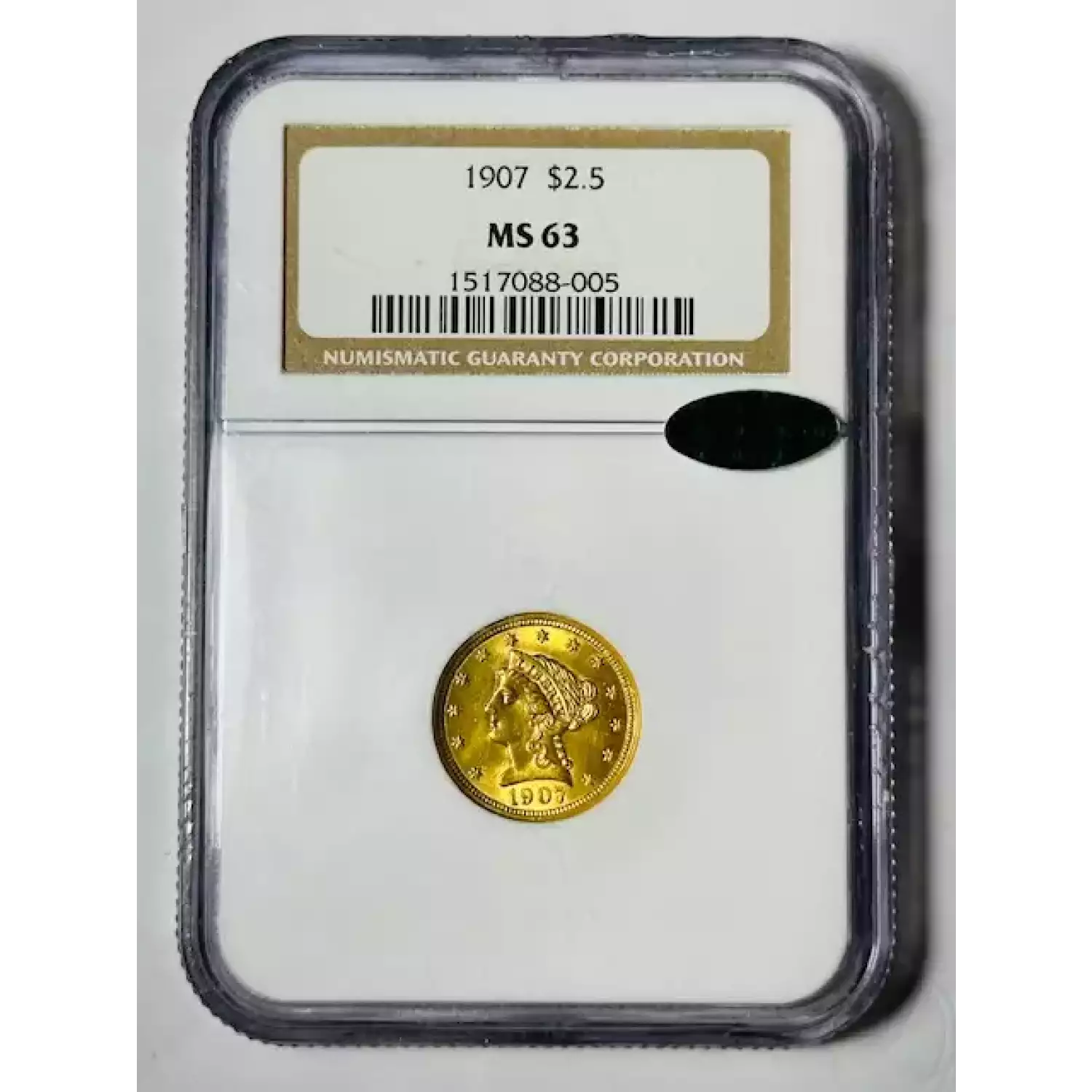 1907 $2.50 Gold Liberty Head Quarter Eagle NGC MS-63 CAC - Bob Paul Rare Coins
