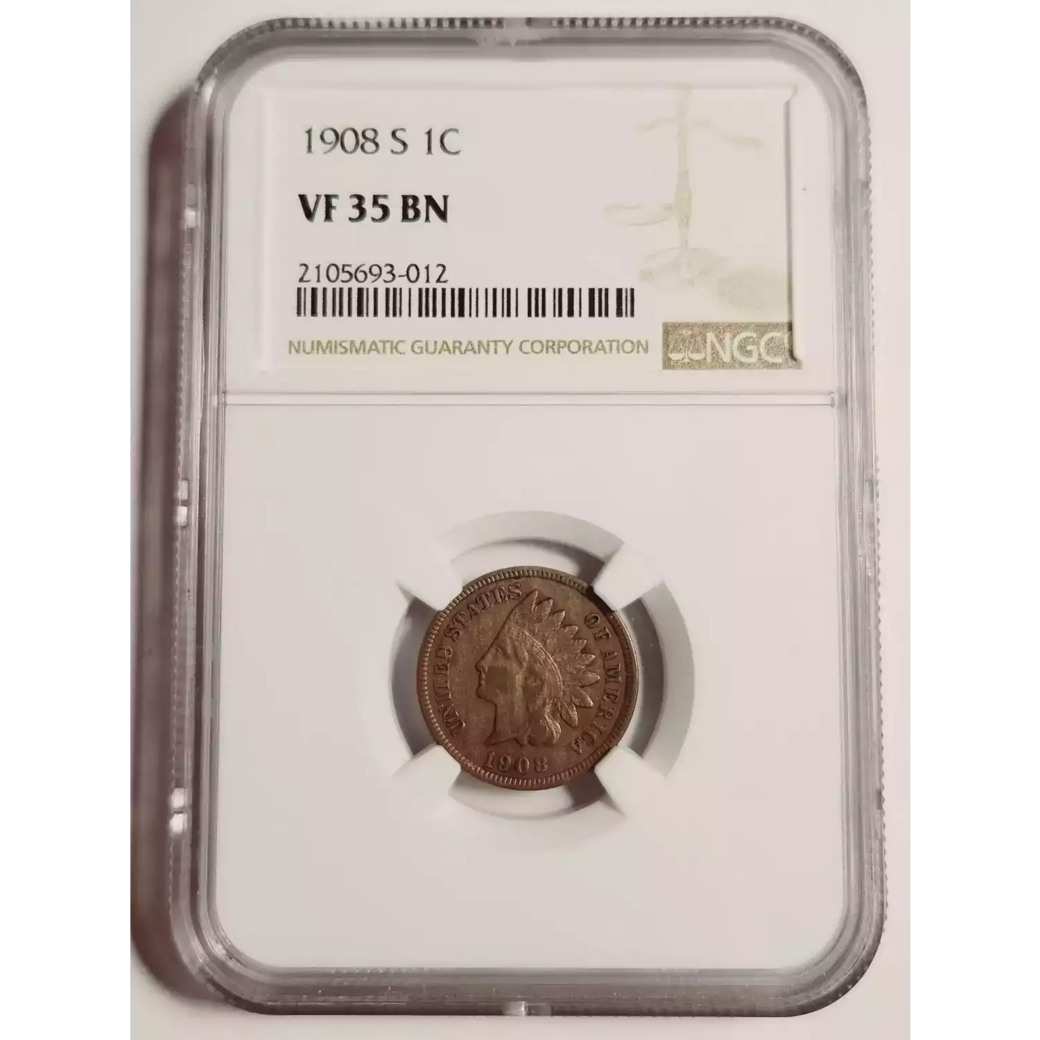 1908-S Small Cents Indian Head NGC VF-35 BN - Bob Paul Rare Coins