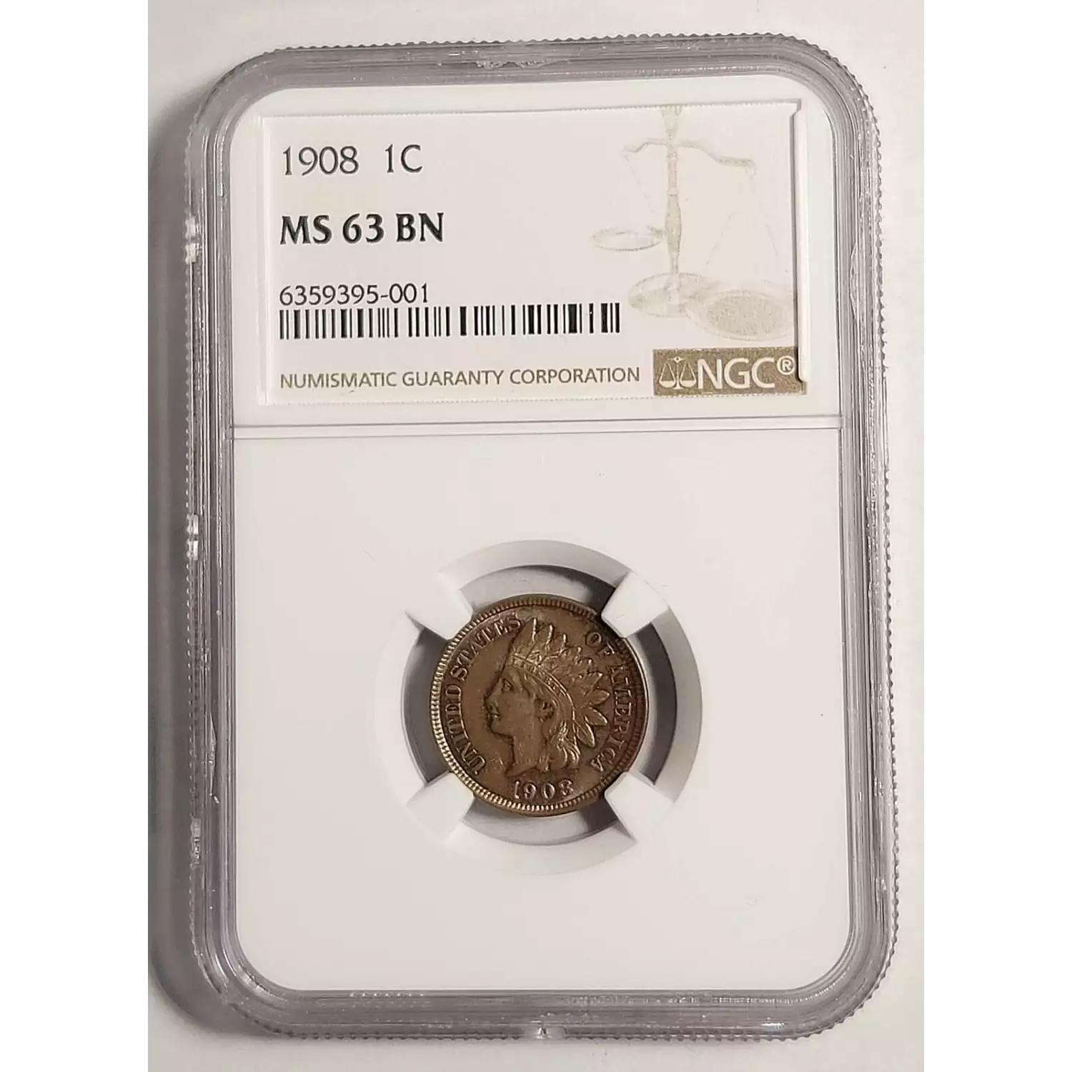 1908 Small Cents Indian Head NGC MS-63 BN - PRETTY! - Bob Paul Rare Coins