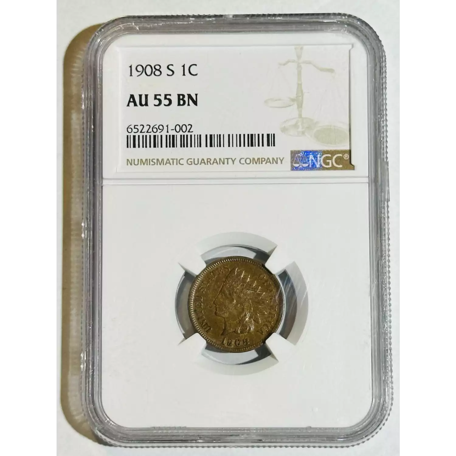 1908-S Small Cents Indian Head NGC AU-55 BN - Bob Paul Rare Coins