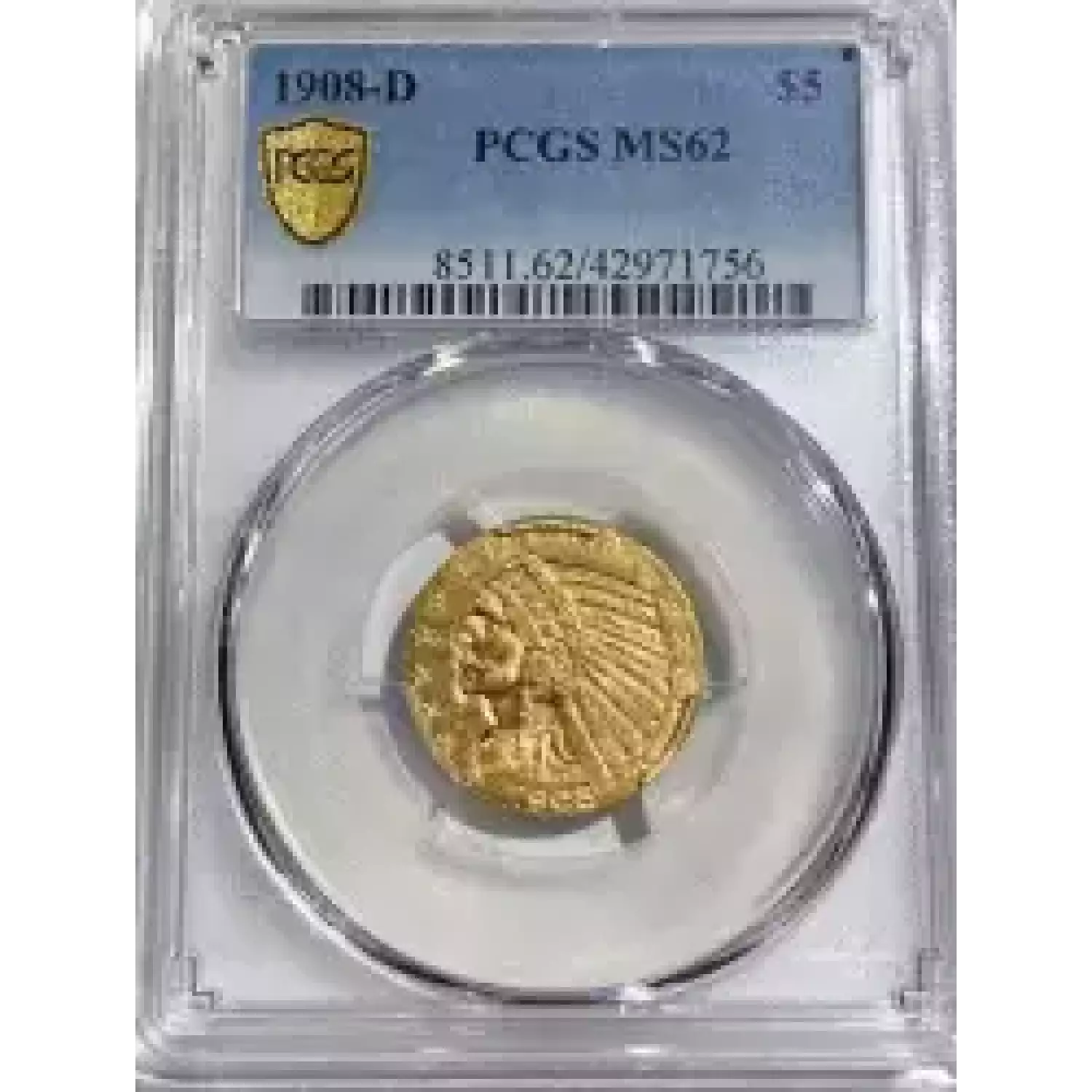 1908-D Gold Half Eagles $5 Indian Head PCGS MS-62 - Bob Paul Rare Coins