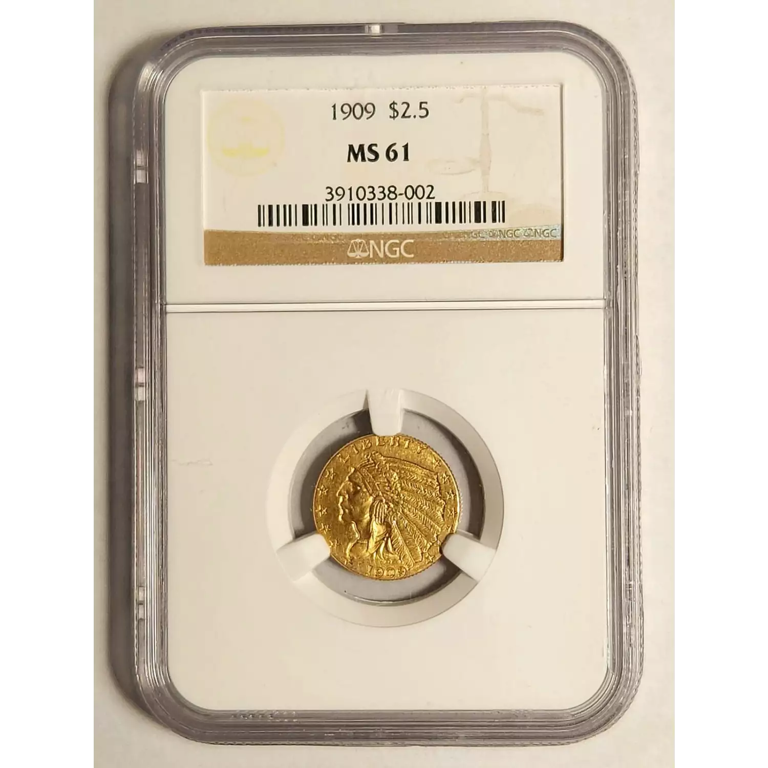 1909 Gold Quarter Eagles $2 1/2 Indian Head NGC MS-61 - Bob Paul Rare Coins