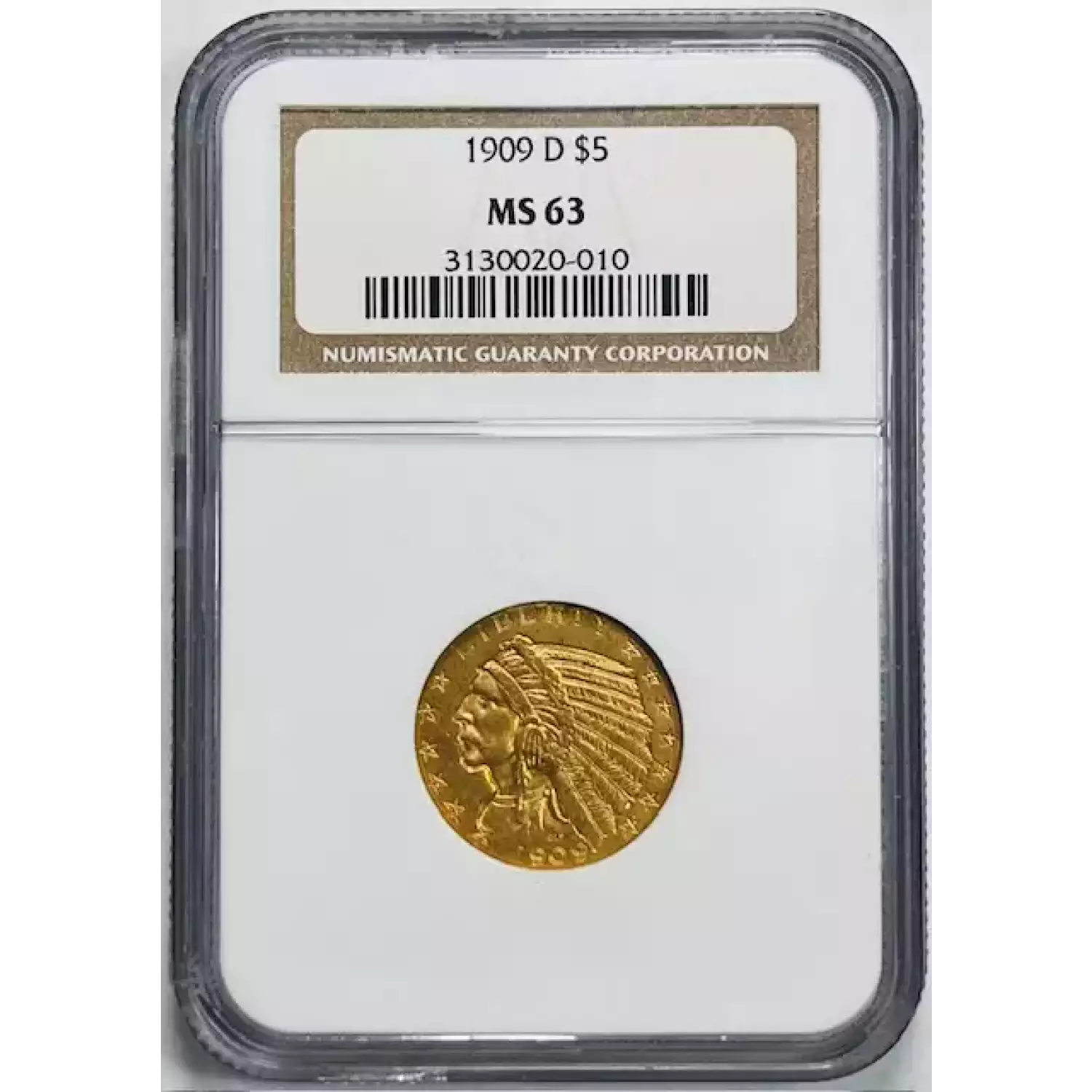 1909-D Gold Half Eagles $5 Indian Head NGC MS-63 - Bob Paul Rare Coins