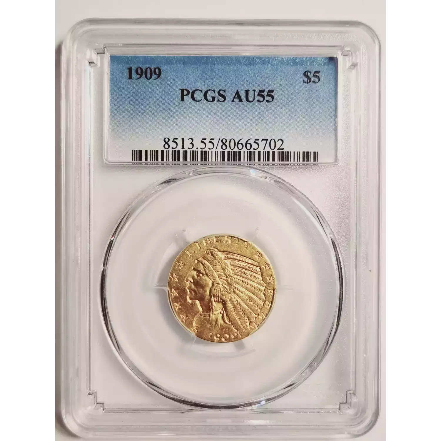 1909 Gold Half Eagles $5 Indian Head PCGS AU-55 - Bob Paul Rare Coins