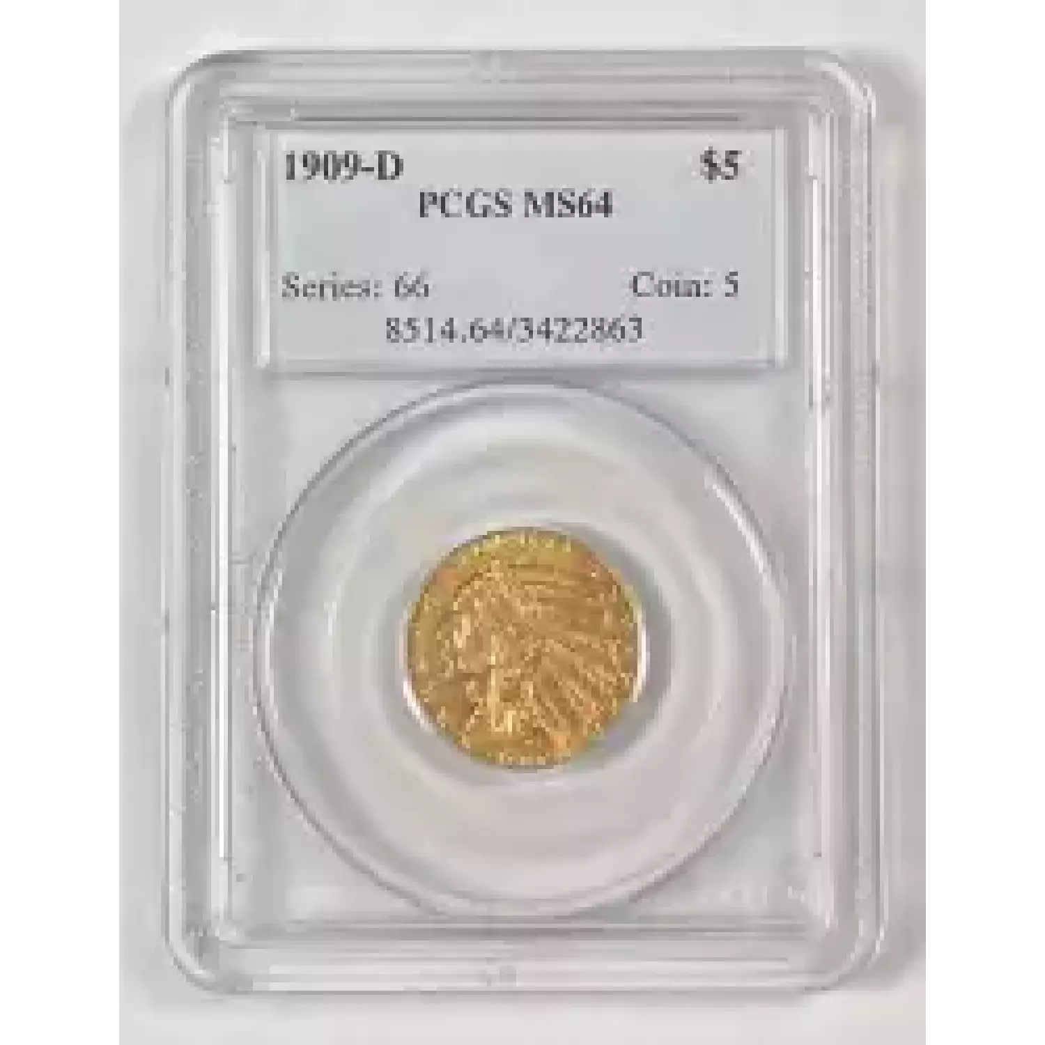 1909-D Gold Half Eagles $5 Indian Head PCGS MS-64 - Bob Paul Rare Coins