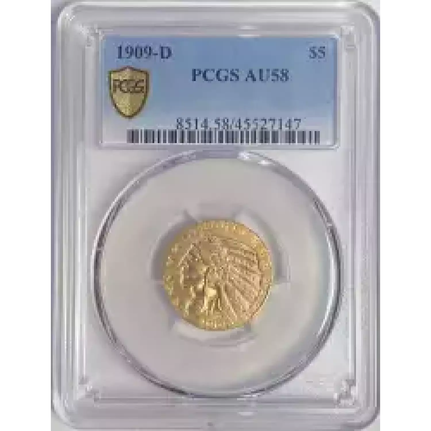 1909-D Gold Half Eagles $5 Indian Head PCGS AU-58 - Bob Paul Rare Coins