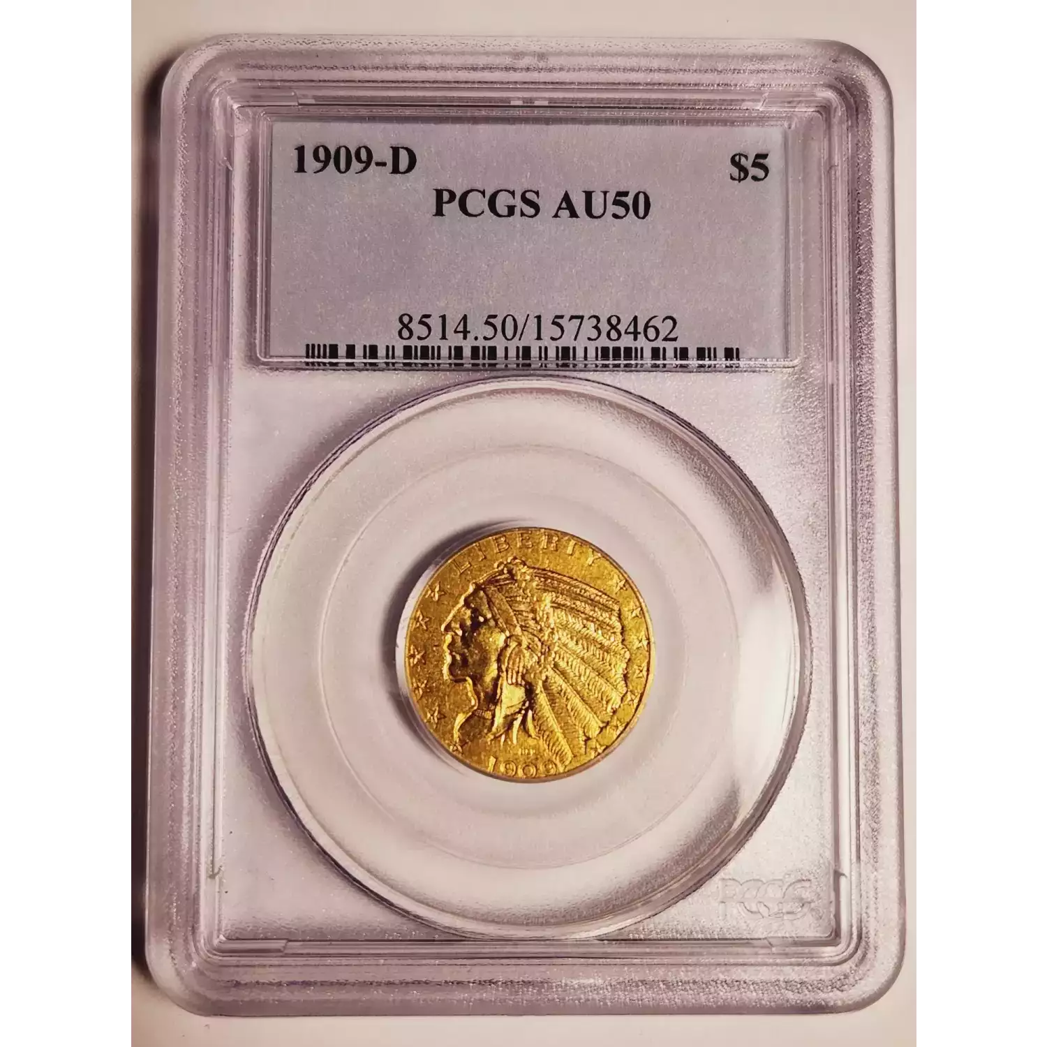 1909-D Gold Half Eagles $5 Indian Head PCGS AU-50 - Old Holder - Bob Paul Rare Coins