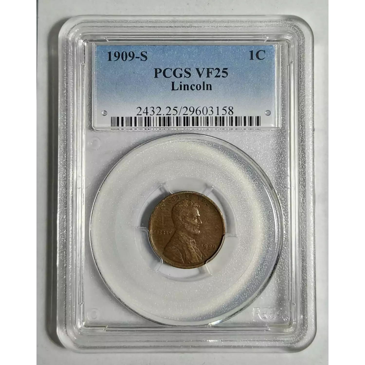 1909-S Small Cents Lincoln, Wheat Ears Reverse PCGS VF-25 BN Lincoln ...