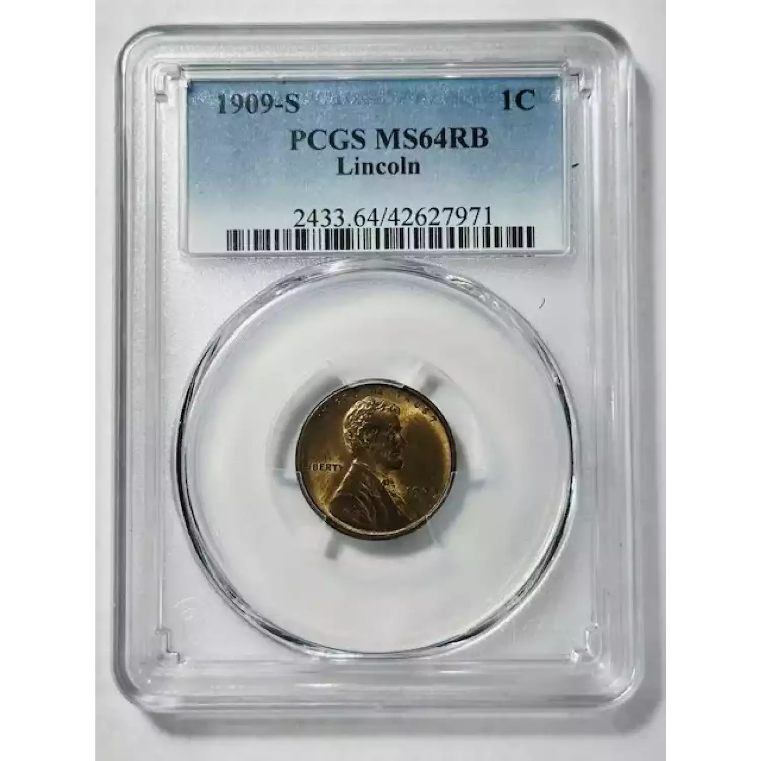 1909-S Small Cents Lincoln, Wheat Ears Reverse PCGS MS-64 RB Lincoln ...
