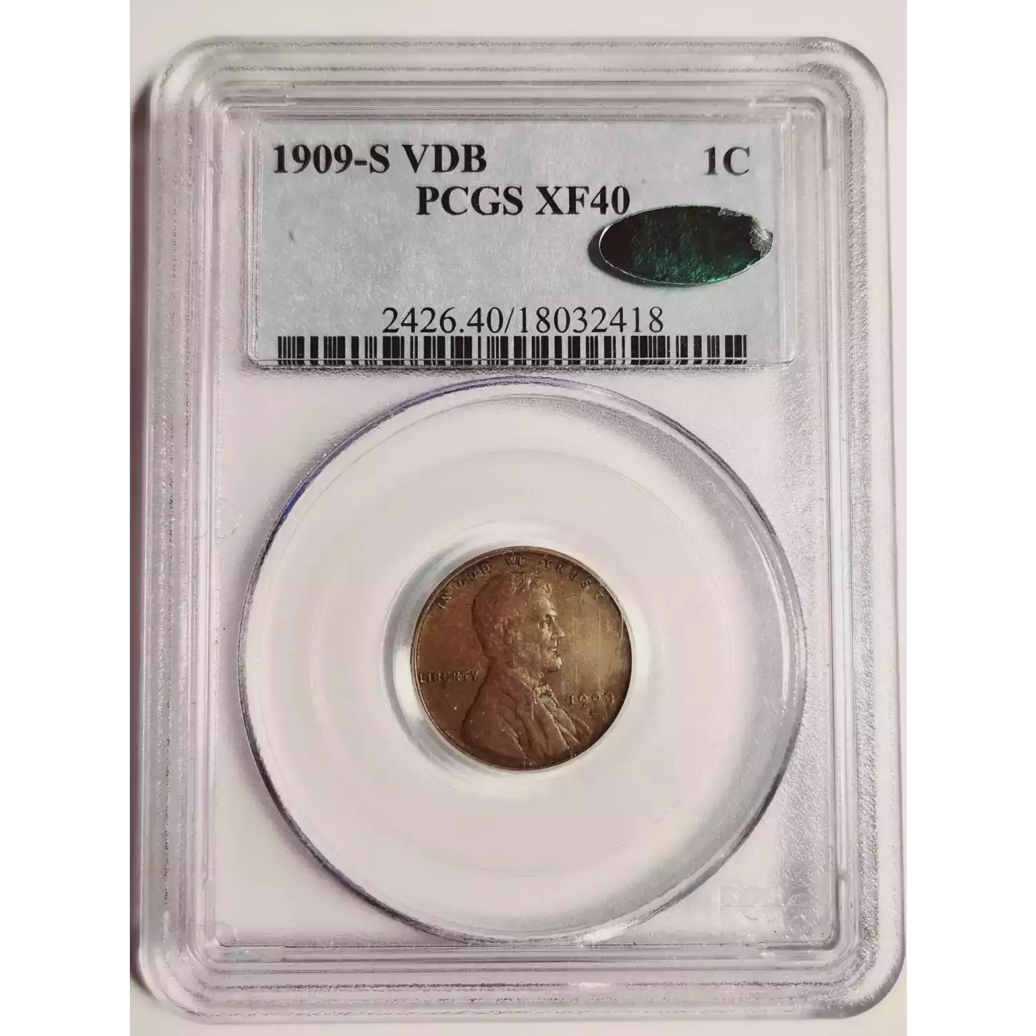 1909-S VDB PCGS XF-40 BN Small Cents Lincoln, Wheat Ears Reverse CAC - Bob Paul Rare Coins