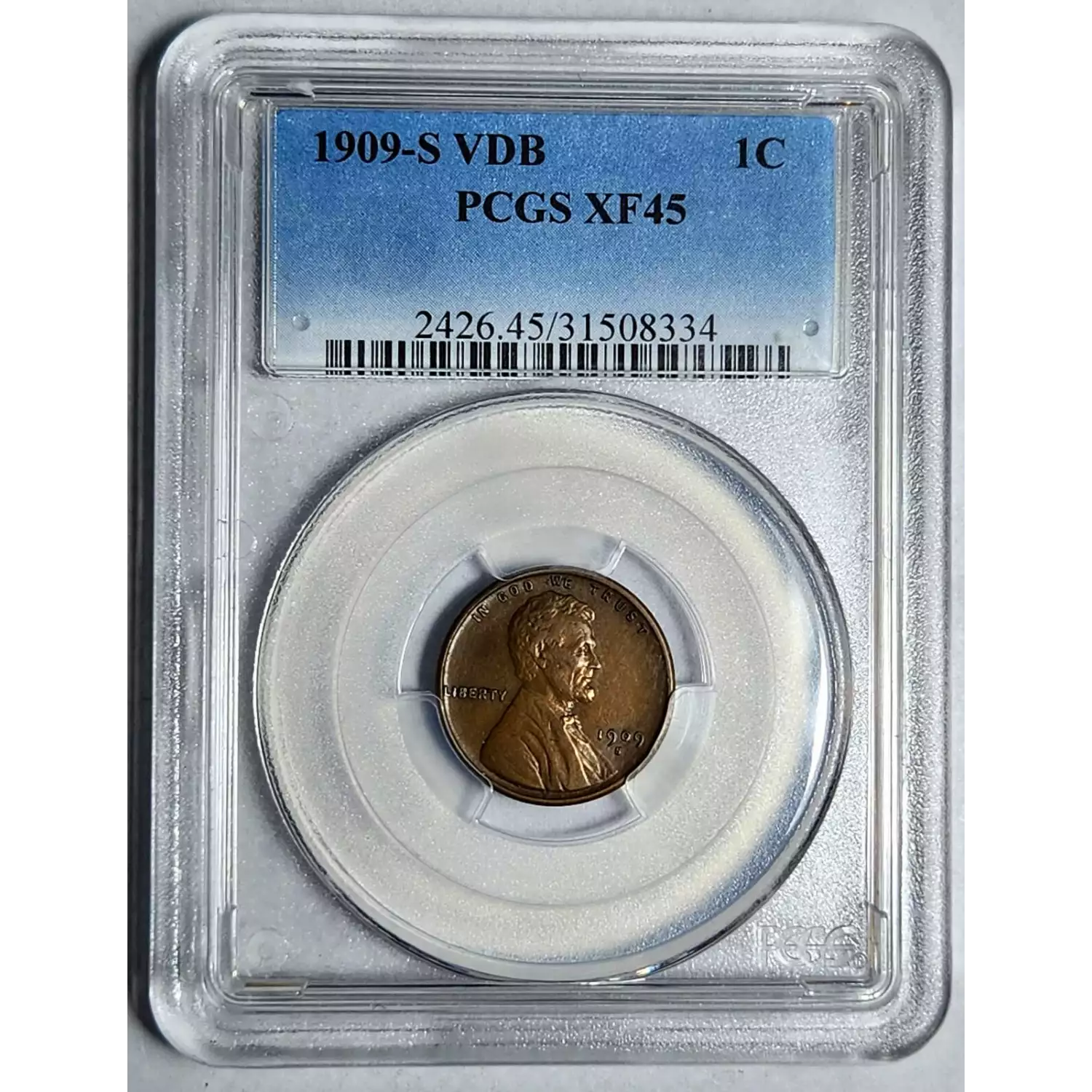 1909-S Small Cents Lincoln, Wheat Ears Reverse PCGS XF-45 BN - VDB - Bob Paul Rare Coins