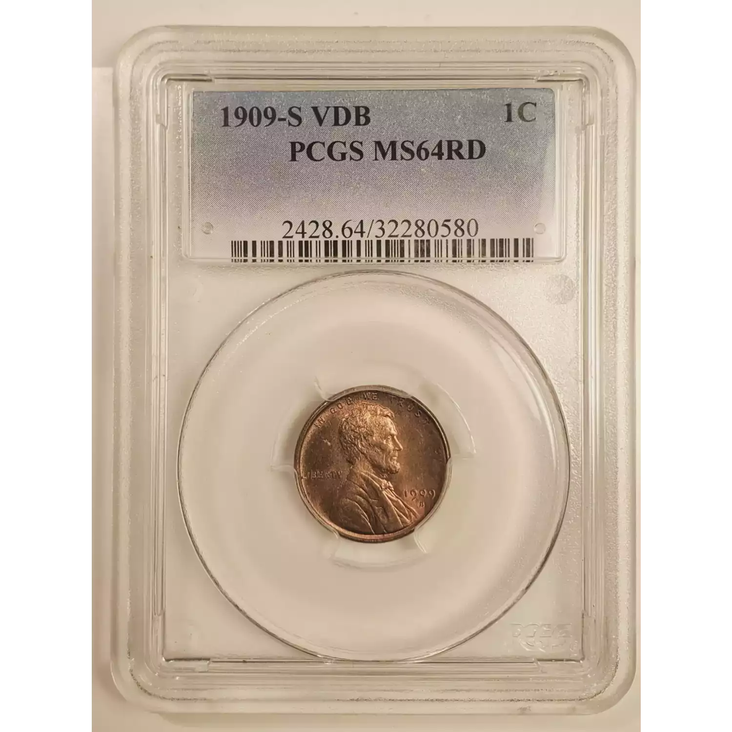 1909-S VDB Small Cents Lincoln, Wheat Ears Reverse PCGS MS-64 RD - Bob Paul Rare Coins