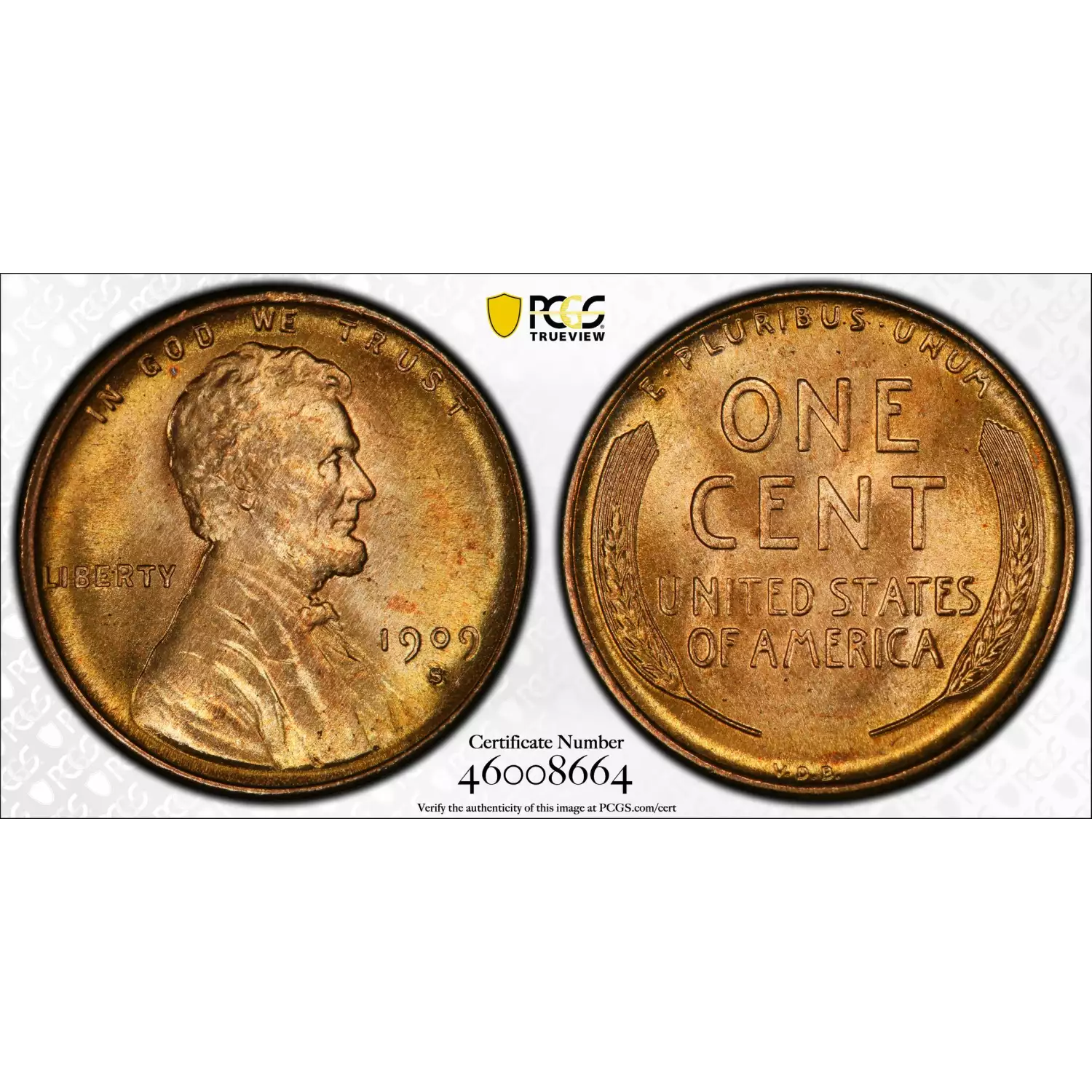 1909-S VDB Small Cents Lincoln, Wheat Ears Reverse PCGS MS-66 RD - Bob Paul Rare Coins