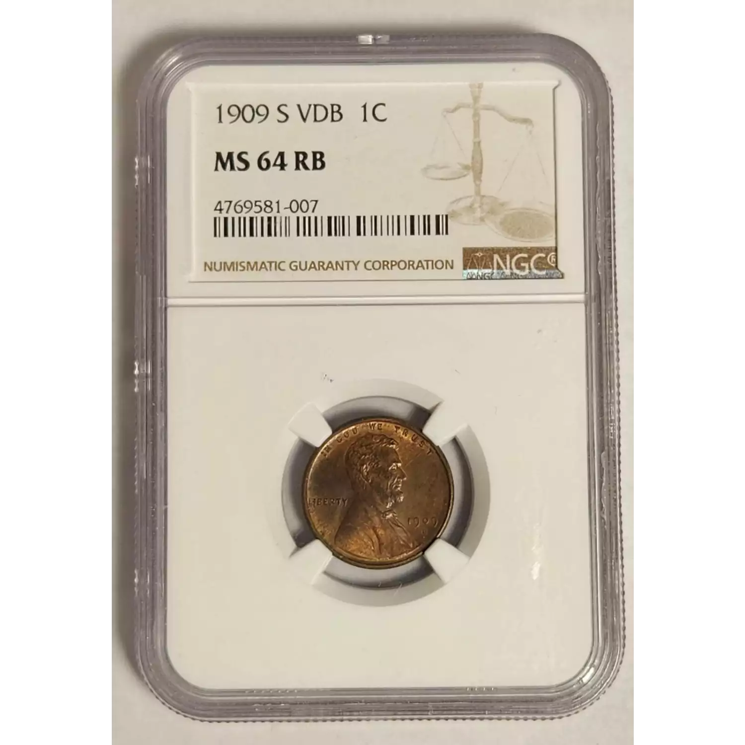 1909-S Small Cents Lincoln, Wheat Ears Reverse NGC MS-64 RB - VDB - Bob Paul Rare Coins