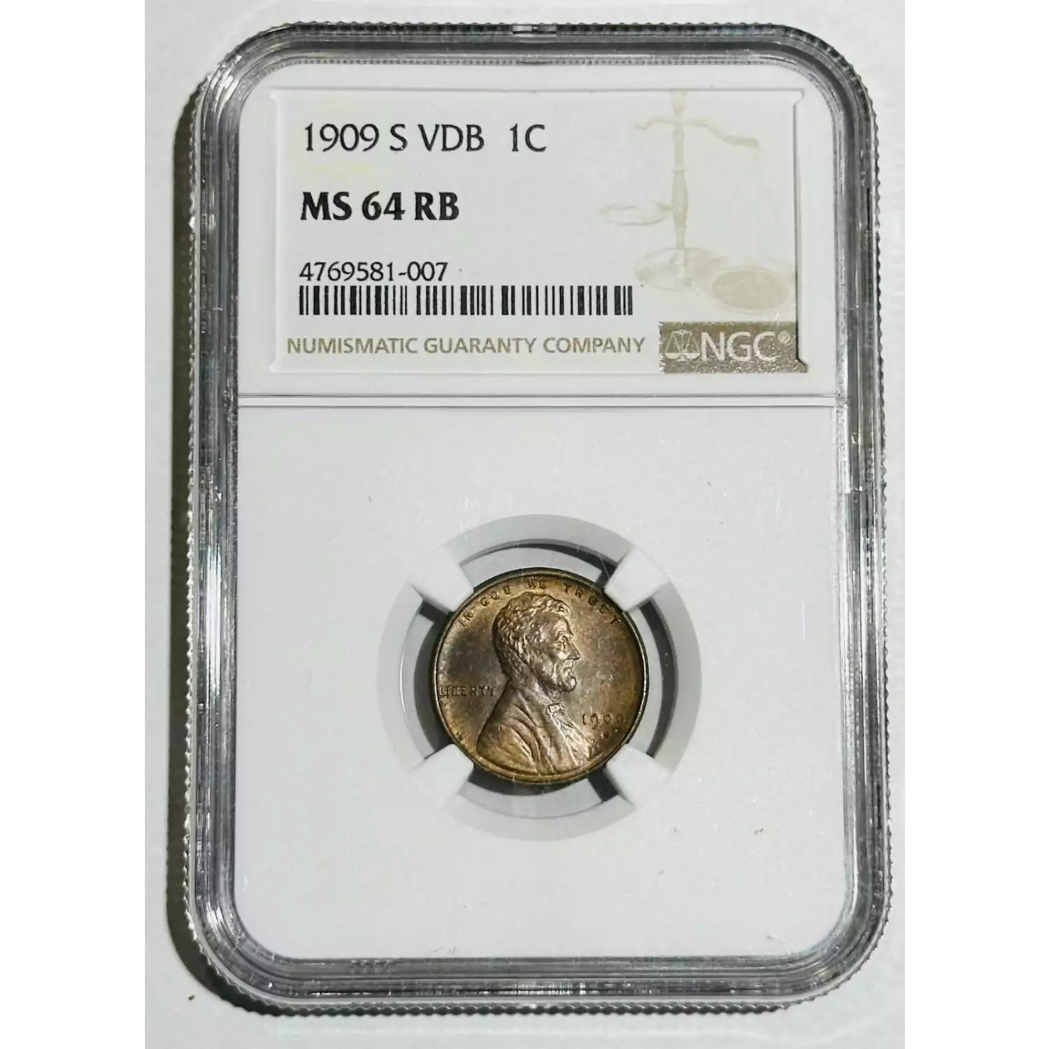 1909-S Small Cents Lincoln, Wheat Ears Reverse NGC MS-64 RB VDB - Bob Paul Rare Coins