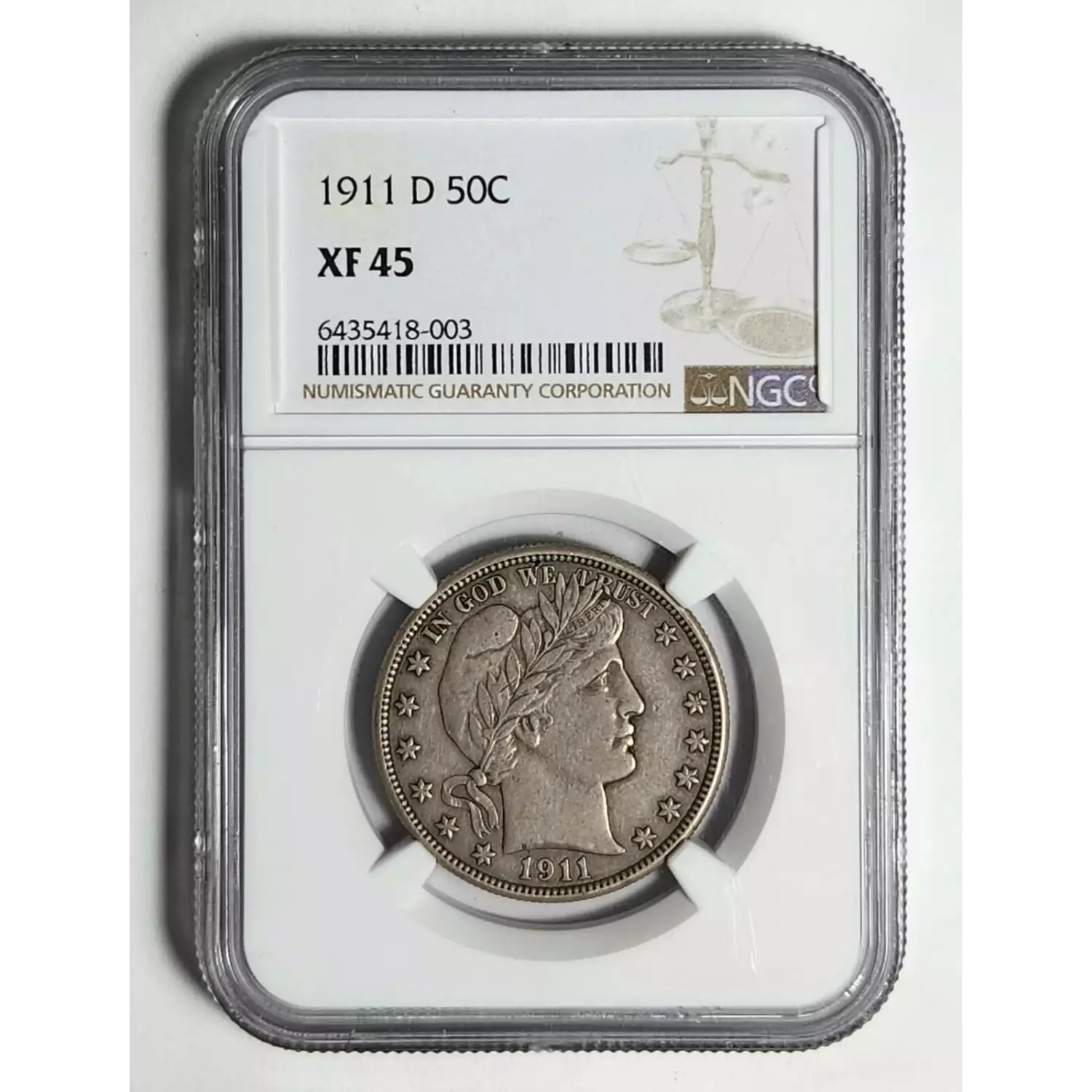 1911-D Barber Half Dollar NGC XF-45 - NO MARKS! - Bob Paul Rare Coins