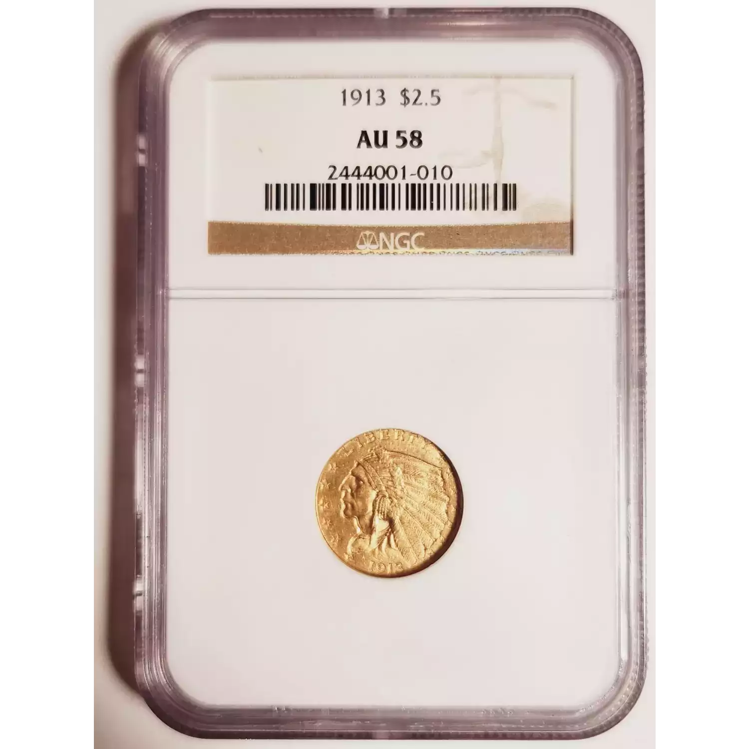 1913 Gold Quarter Eagles $2 1/2 Indian Head NGC AU-58 - Bob Paul Rare Coins