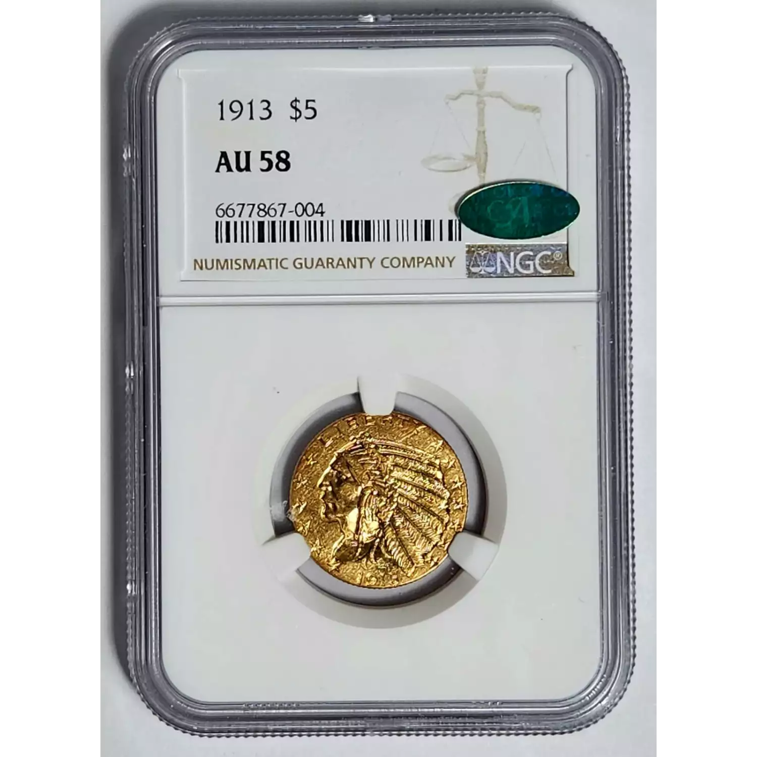 1913 Gold Half Eagles $5 Indian Head NGC AU-58 CAC - Bob Paul Rare Coins
