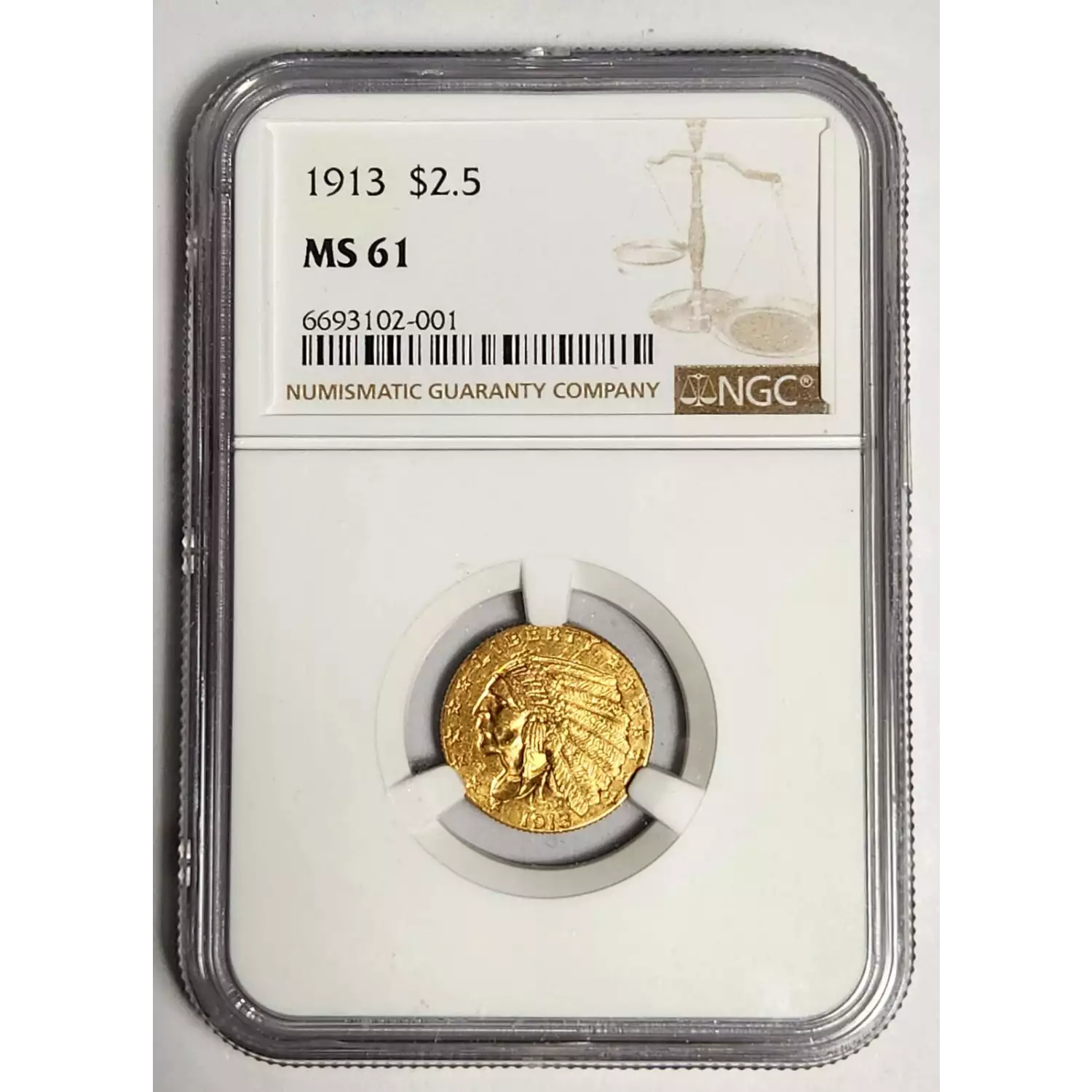1913 Gold Quarter Eagles $2 1/2 Indian Head NGC MS-61 - Bob Paul Rare Coins