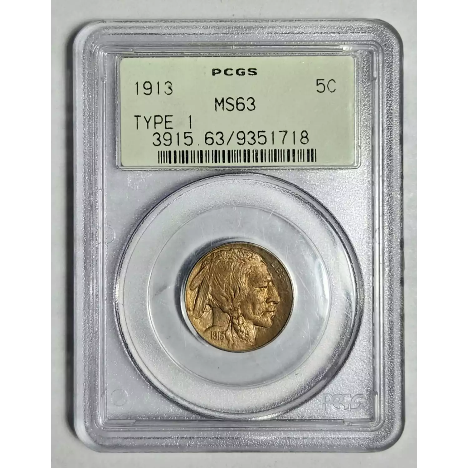 1913 Buffalo Nickel PCGS MS-63 Type 1 - OLD GREEN HOLDER - OGH - Bob ...