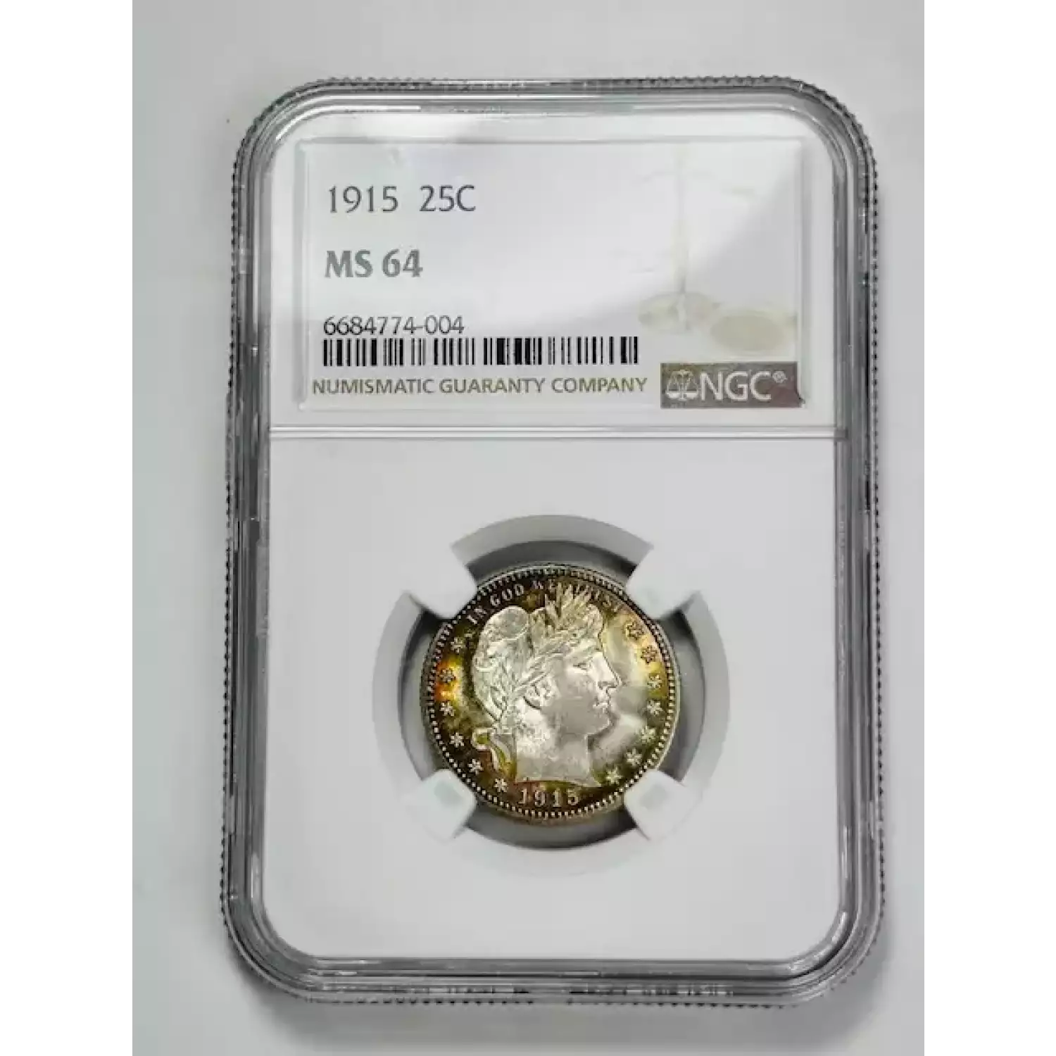1915 Barber Quarter NGC MS-64 Rainbow Toned! - Bob Paul Rare Coins