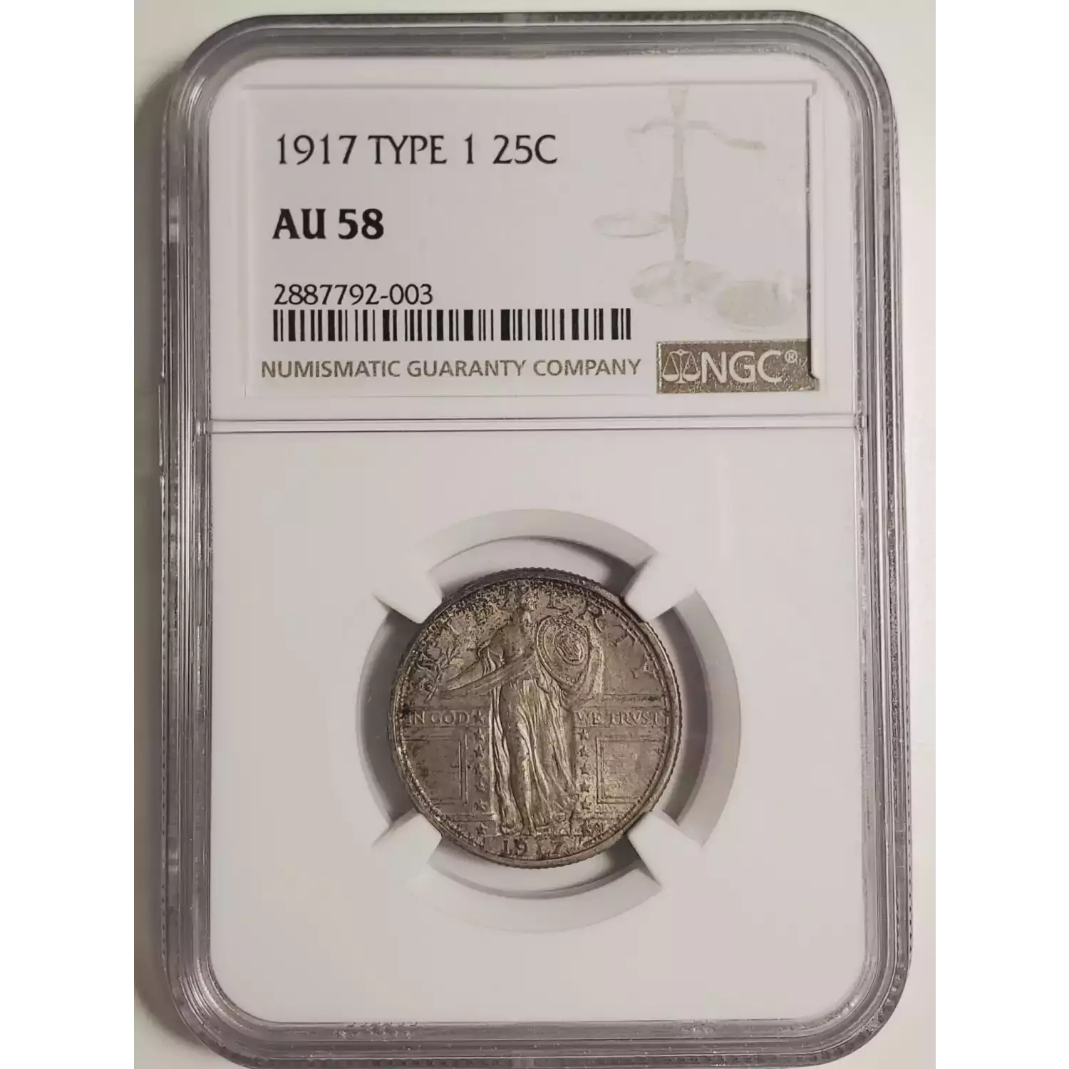 1917 Standing Liberty Quarter NGC AU-58 Type 1 (Dark!) - Bob Paul Rare ...