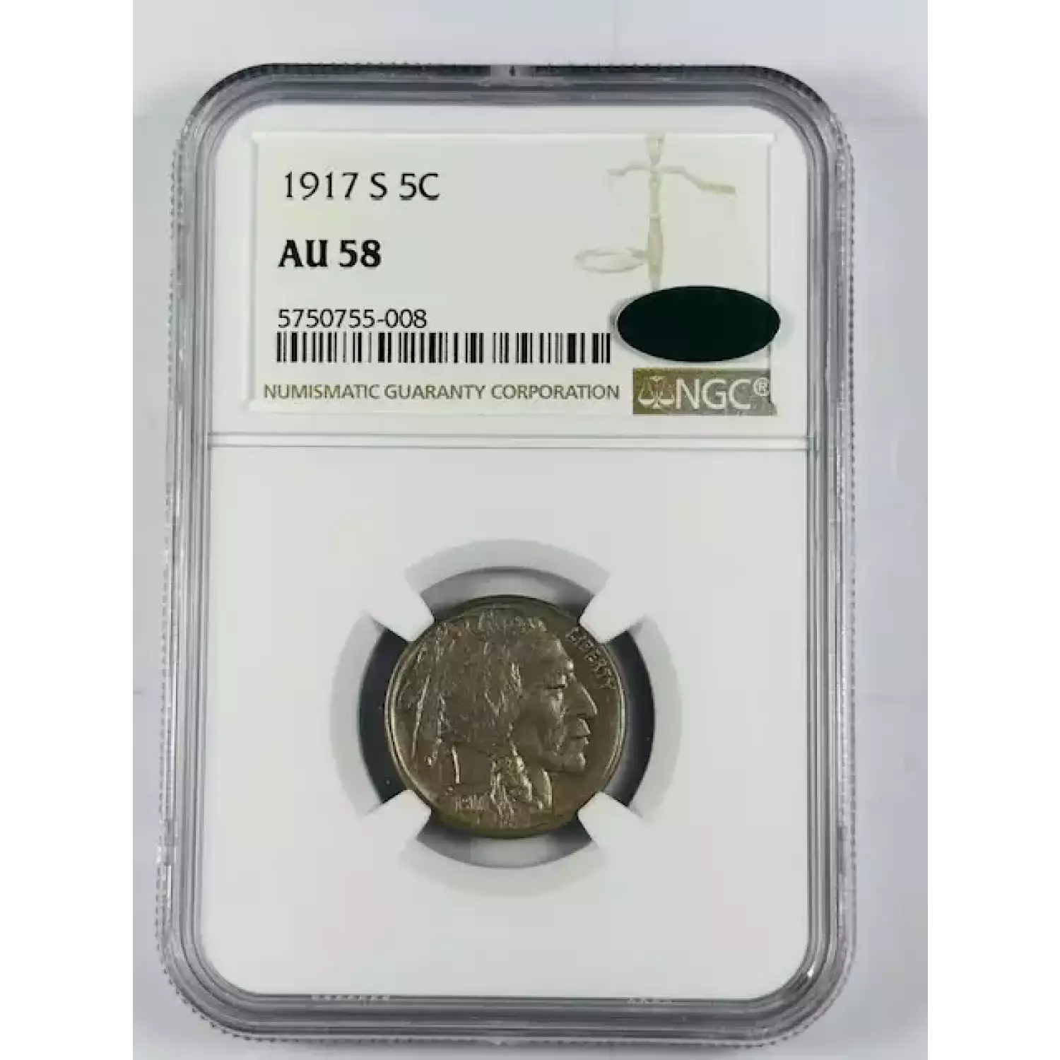 1917-S Buffalo Nickel NGC AU-58 CAC - Bob Paul Rare Coins