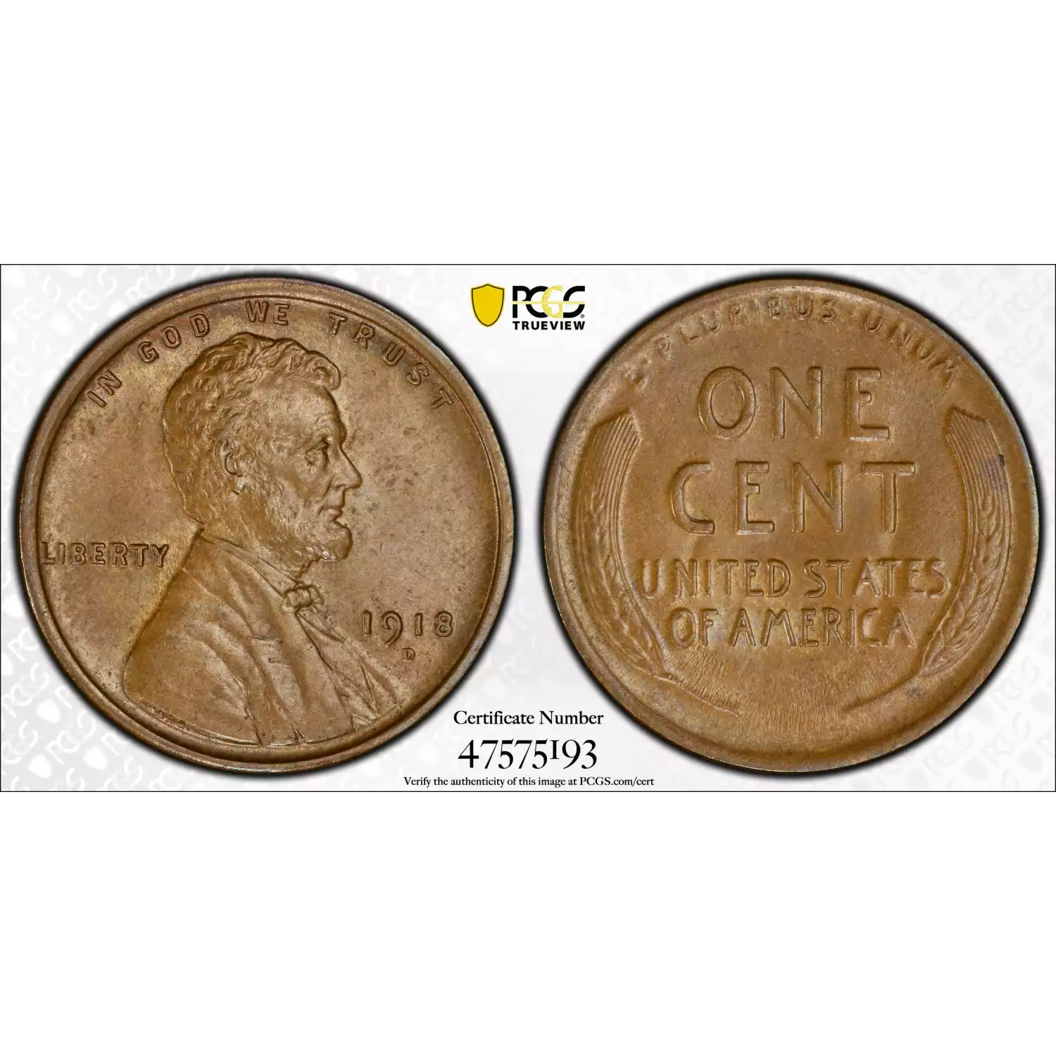 1918-D Small Cents Lincoln, Wheat Ears Reverse PCGS MS-63 BN - Bob Paul ...