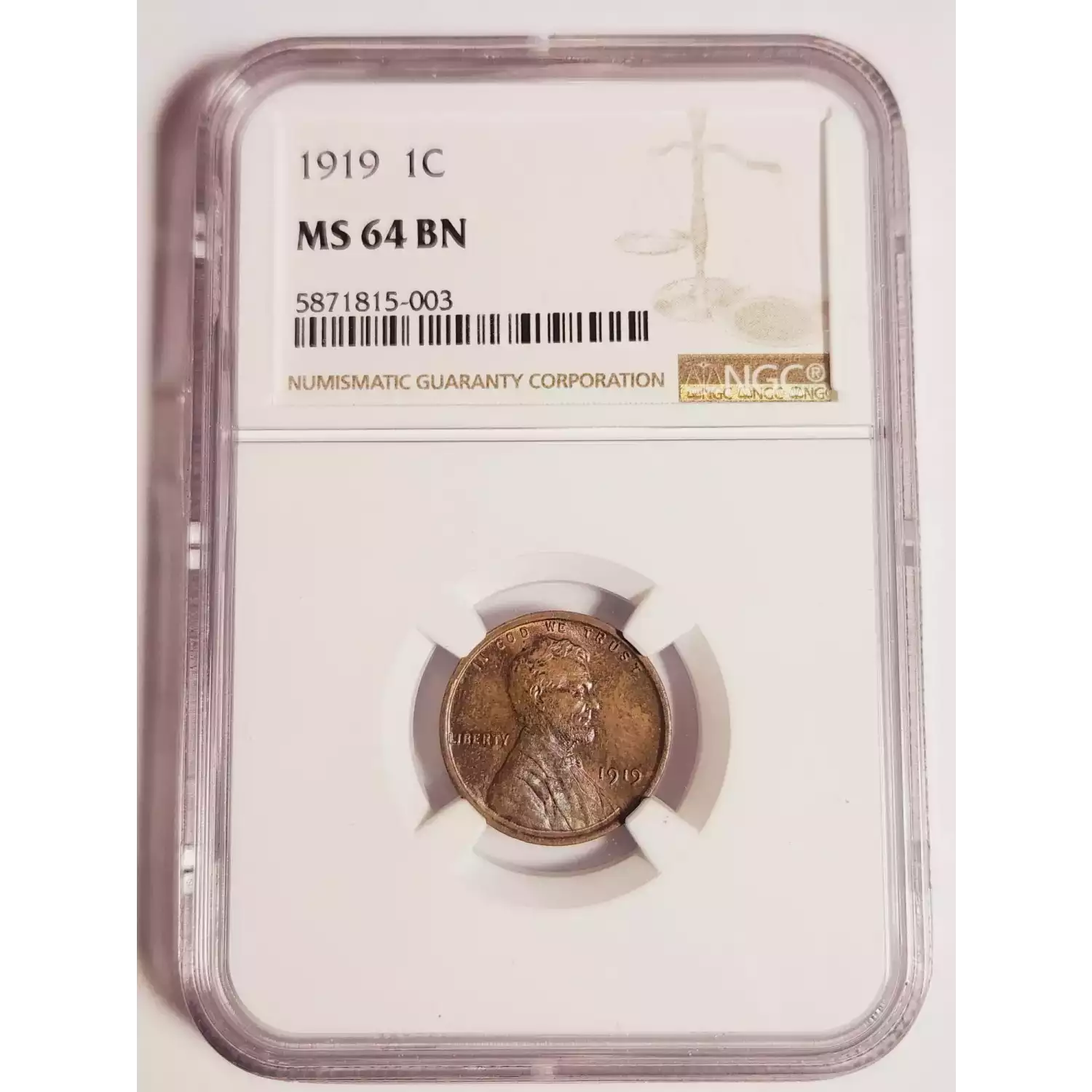1919 NGC MS-64 BN Small Cents Lincoln, Wheat Ears Reverse - Bob Paul ...