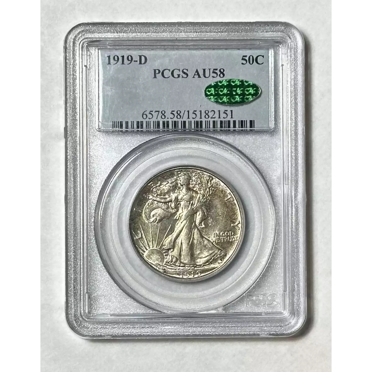 1919-D Walking Liberty Half Dollar PCGS AU-58 CAC - Bob Paul Rare Coins