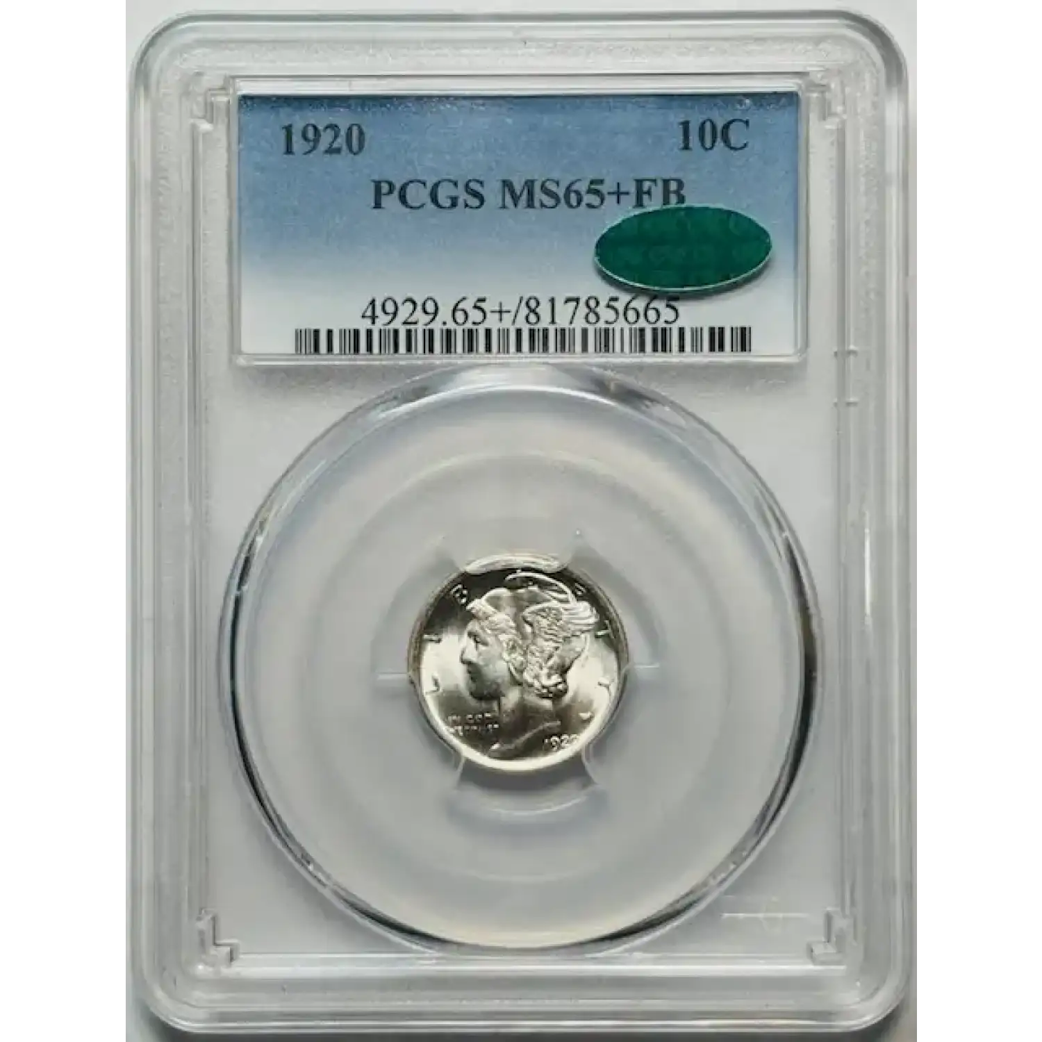 1920 Mercury Dime PCGS MS-65+ FB White! CAC - Bob Paul Rare Coins