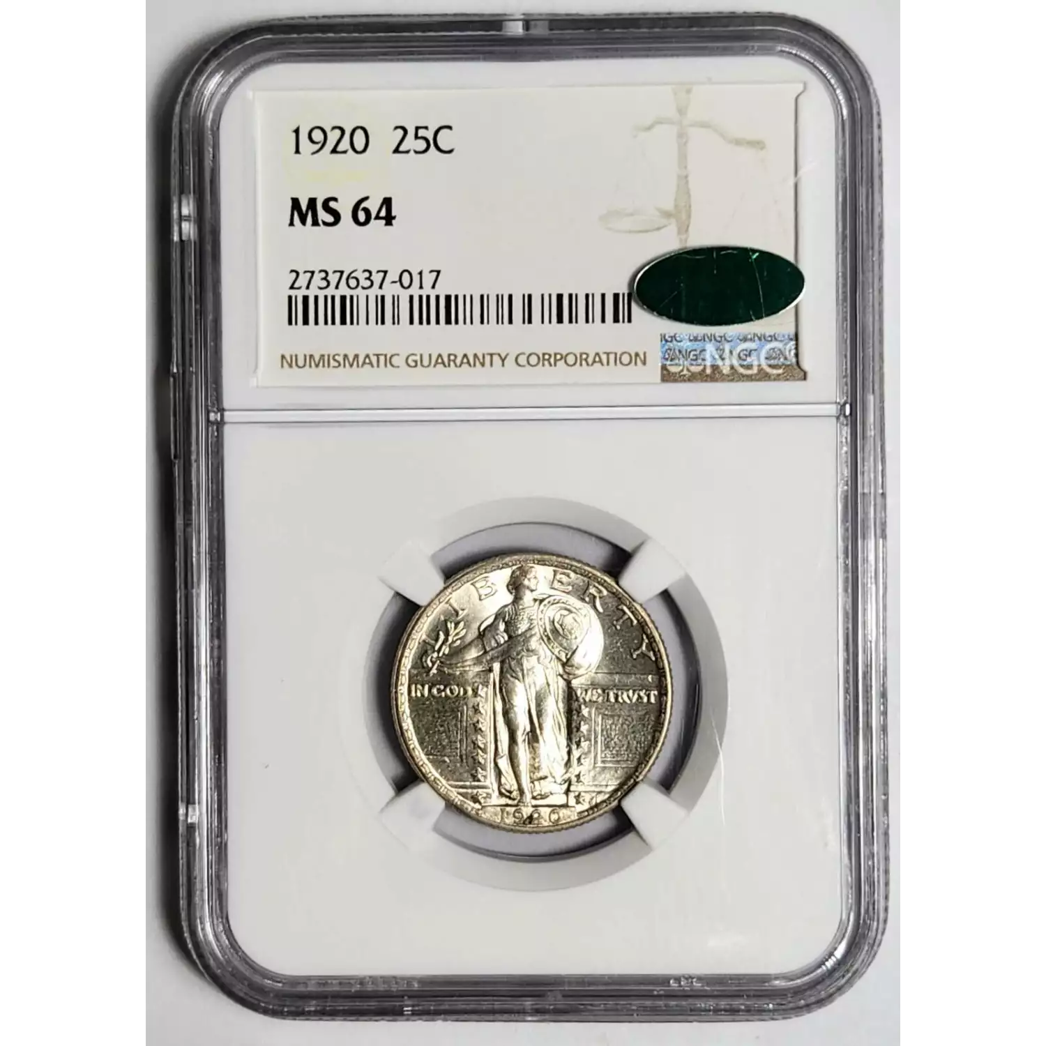 1920 Standing Liberty Quarter NGC MS-64 - ALOT OF HEAD CAC - Bob Paul ...