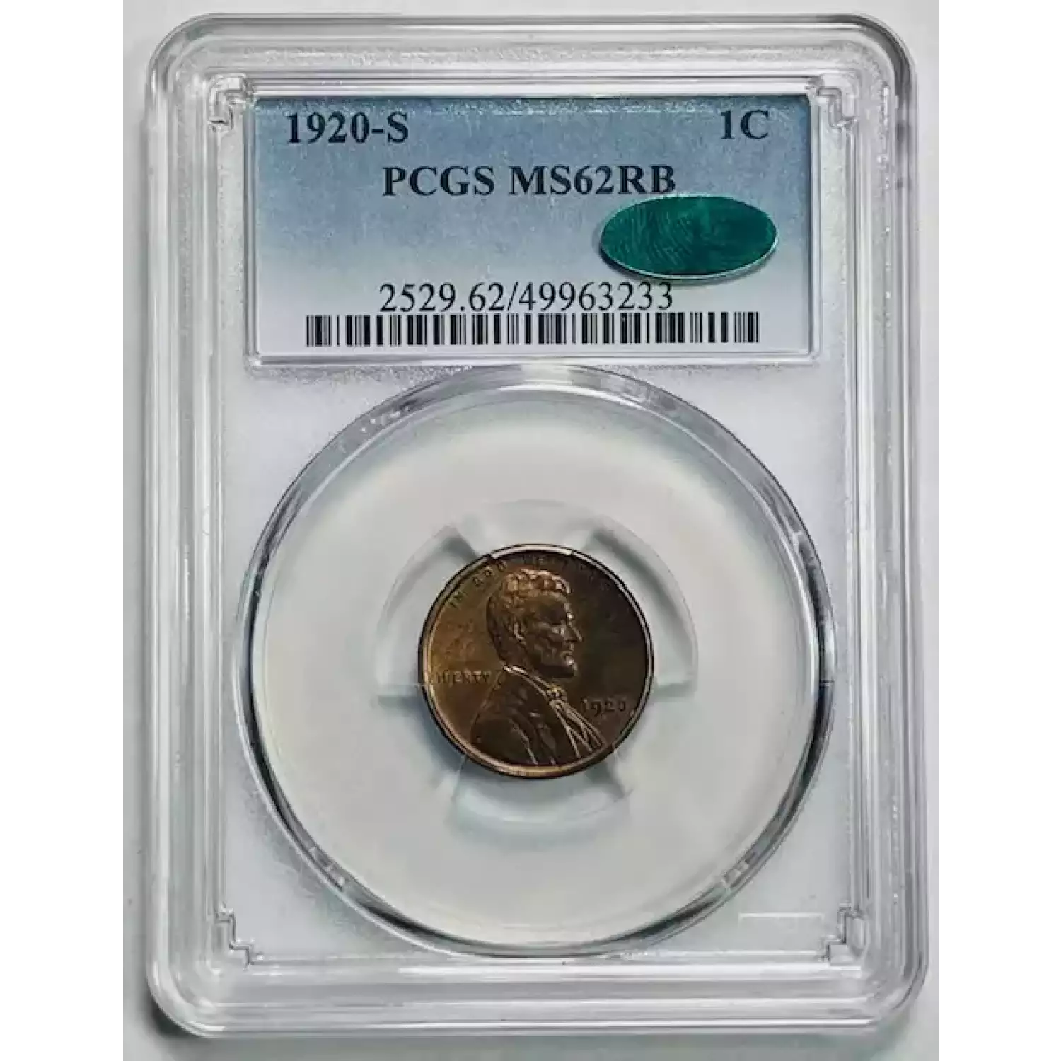 1920-S Small Cents Lincoln, Wheat Ears Reverse PCGS MS-62 RB CAC - Bob ...