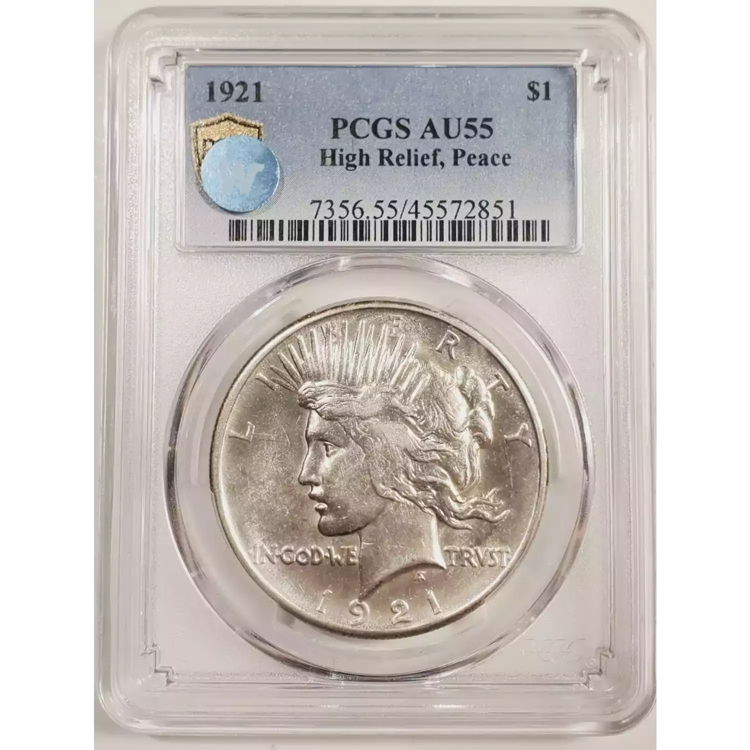 1921 Peace Dollar PCGS AU-55 High Relief, Peace Sight White - Bob Paul ...