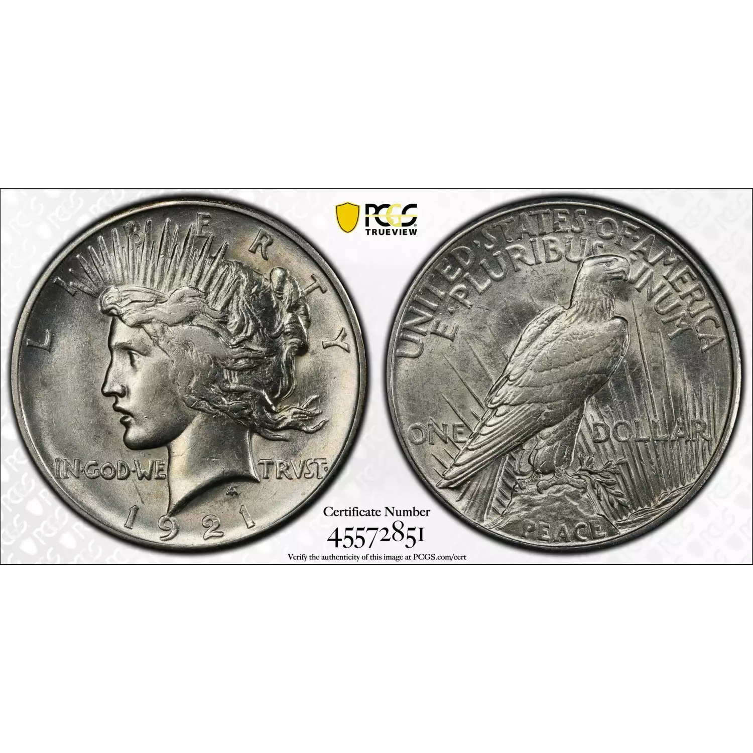 1921 Peace Dollar PCGS AU-55 High Relief, Peace Sight White - Bob Paul ...