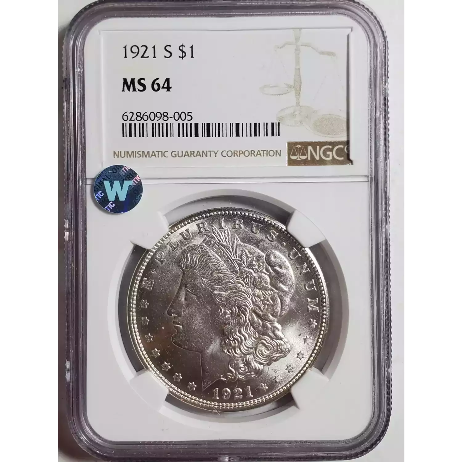 1921-S Morgan Silver Dollar NGC MS-64 Sight White Sight White - Bob Paul Rare Coins