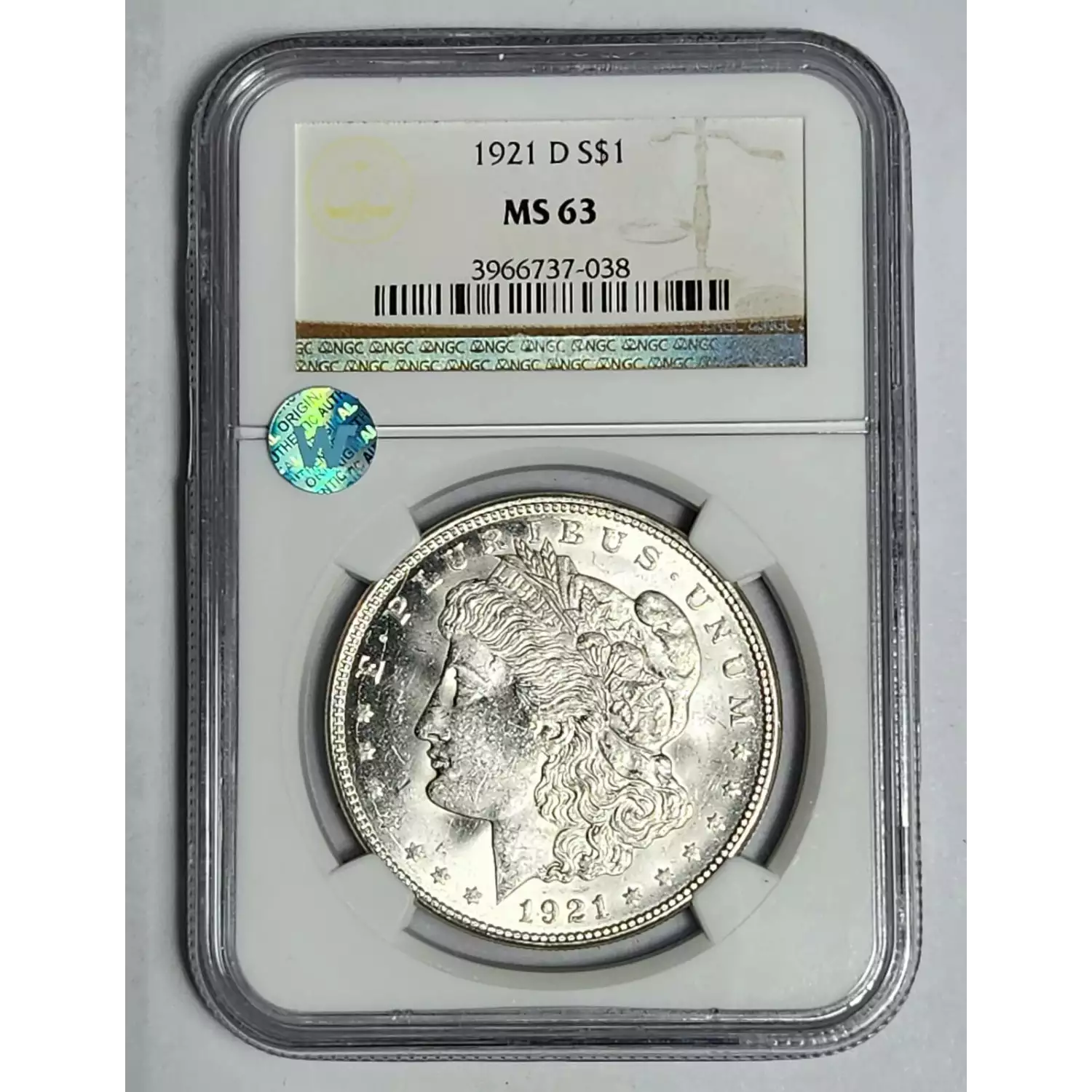 1921-D Morgan Silver Dollar NGC MS-63 - SIGHT WHITE Sight White - Bob Paul Rare Coins
