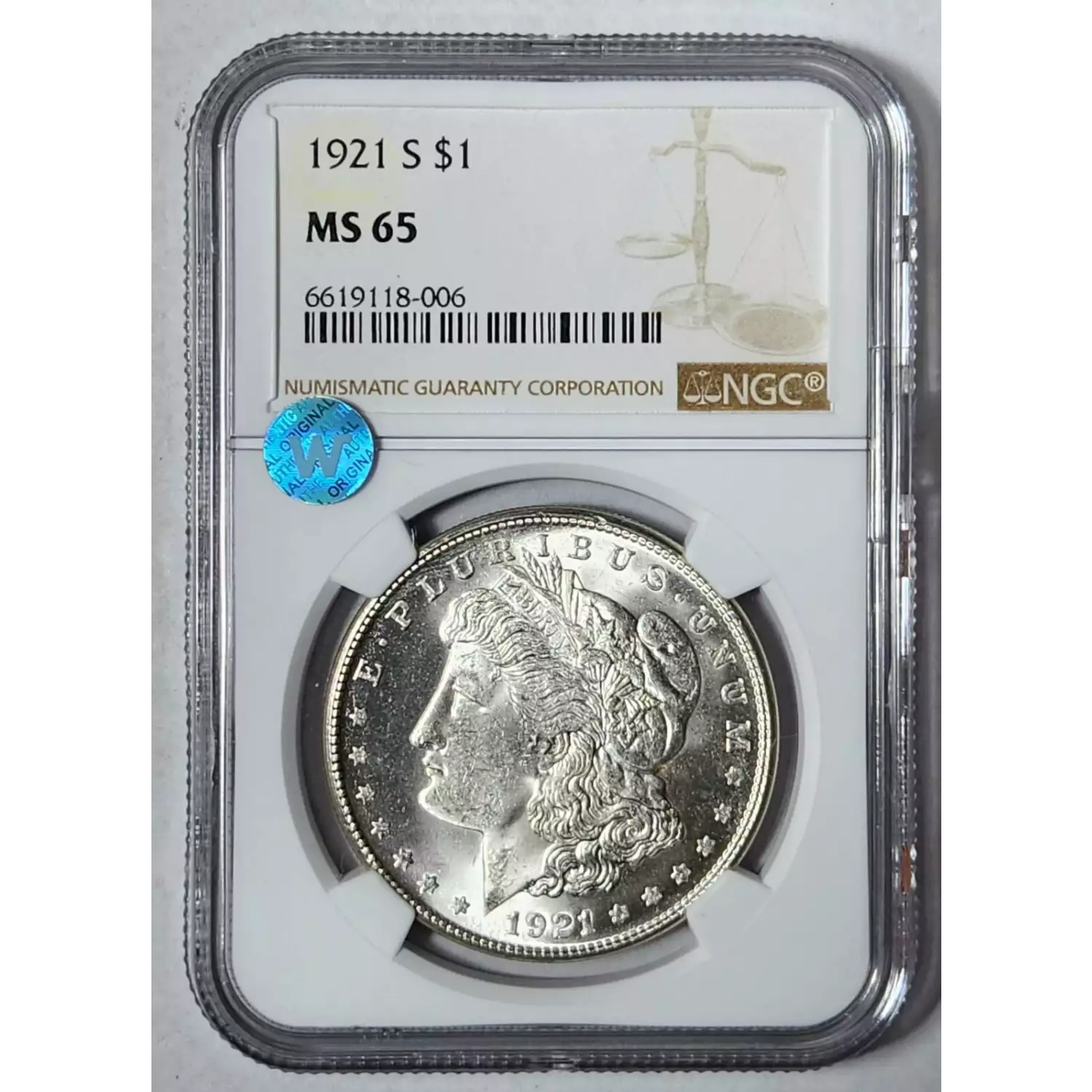 1921-S Morgan Silver Dollar NGC MS-65 Sight White - Bob Paul Rare Coins