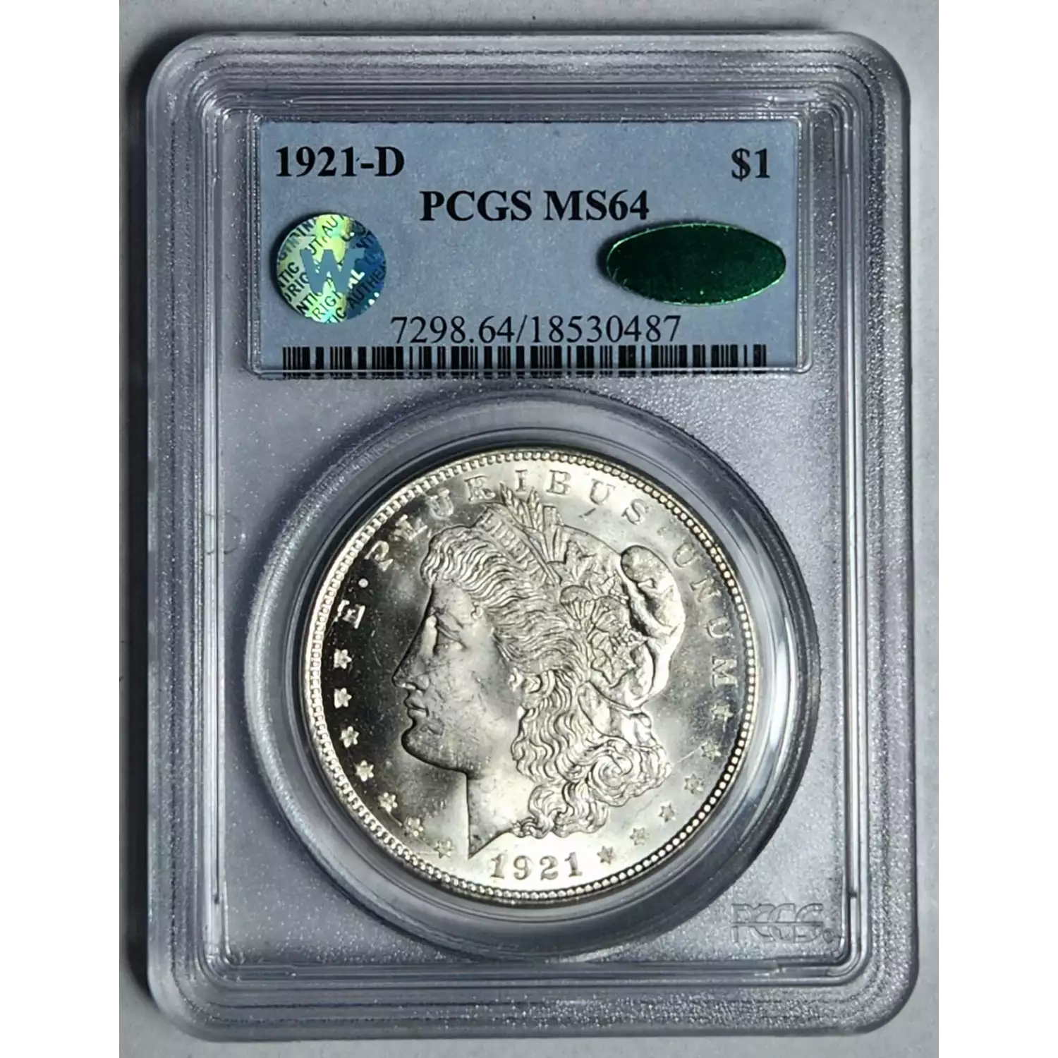 1921-D Morgan Silver Dollar PCGS MS-64 - CAC - PQ - WHITE CAC, Sight White - Bob Paul Rare Coins