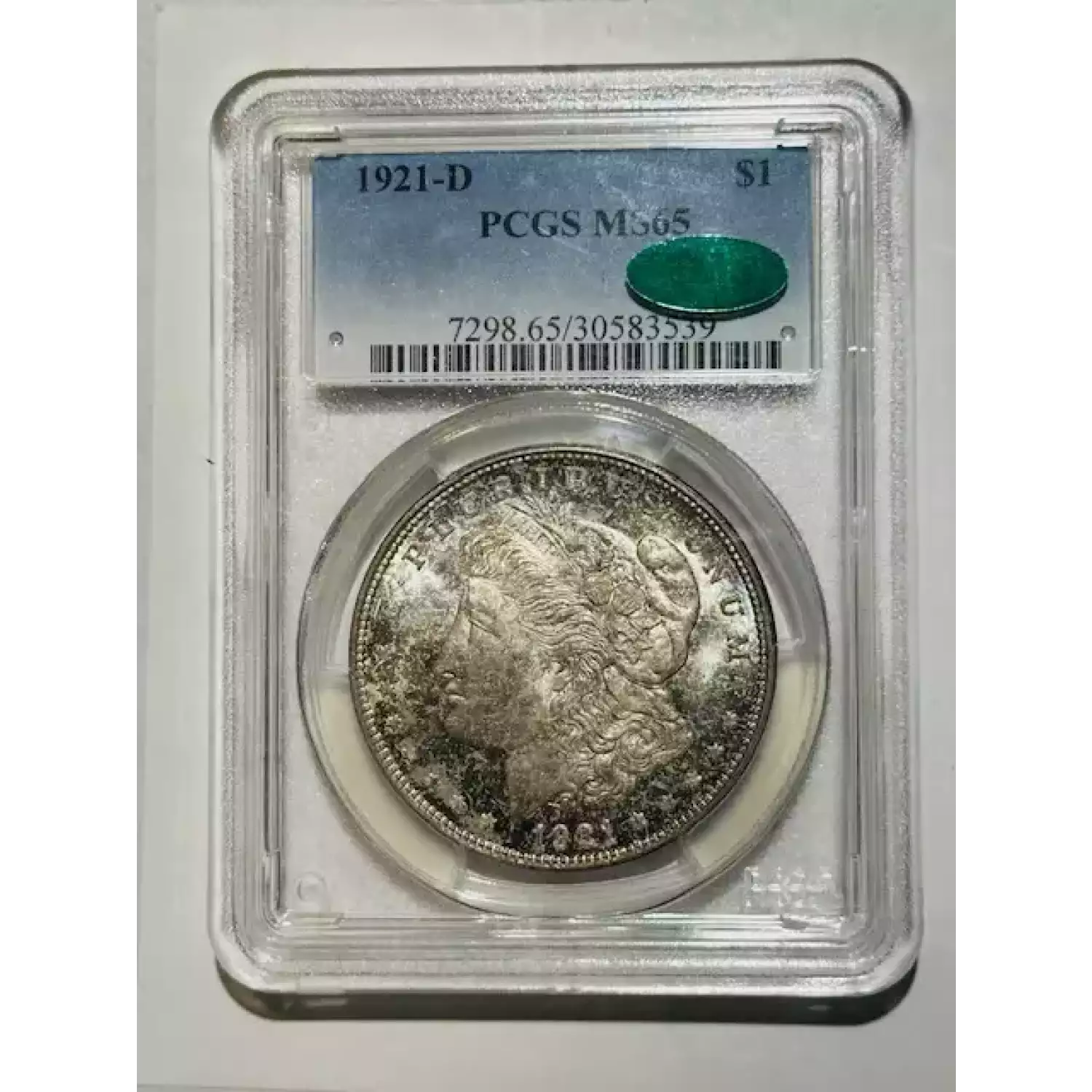 1921-D Morgan Silver Dollar PCGS MS-65 Original Toned Colors! CAC - Bob Paul Rare Coins