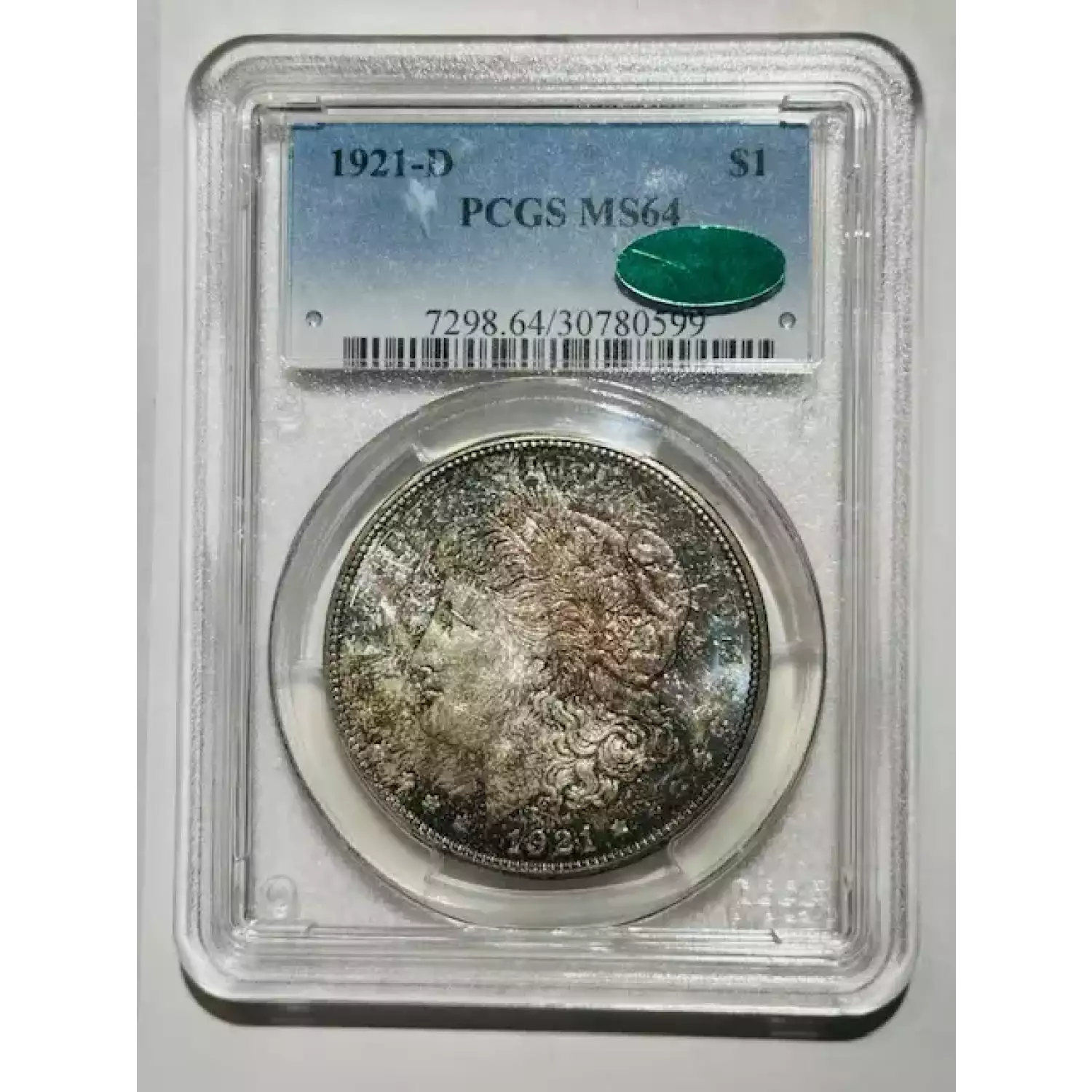 1921-D Morgan Silver Dollar PCGS MS-64 Original toned colors! CAC - Bob Paul Rare Coins