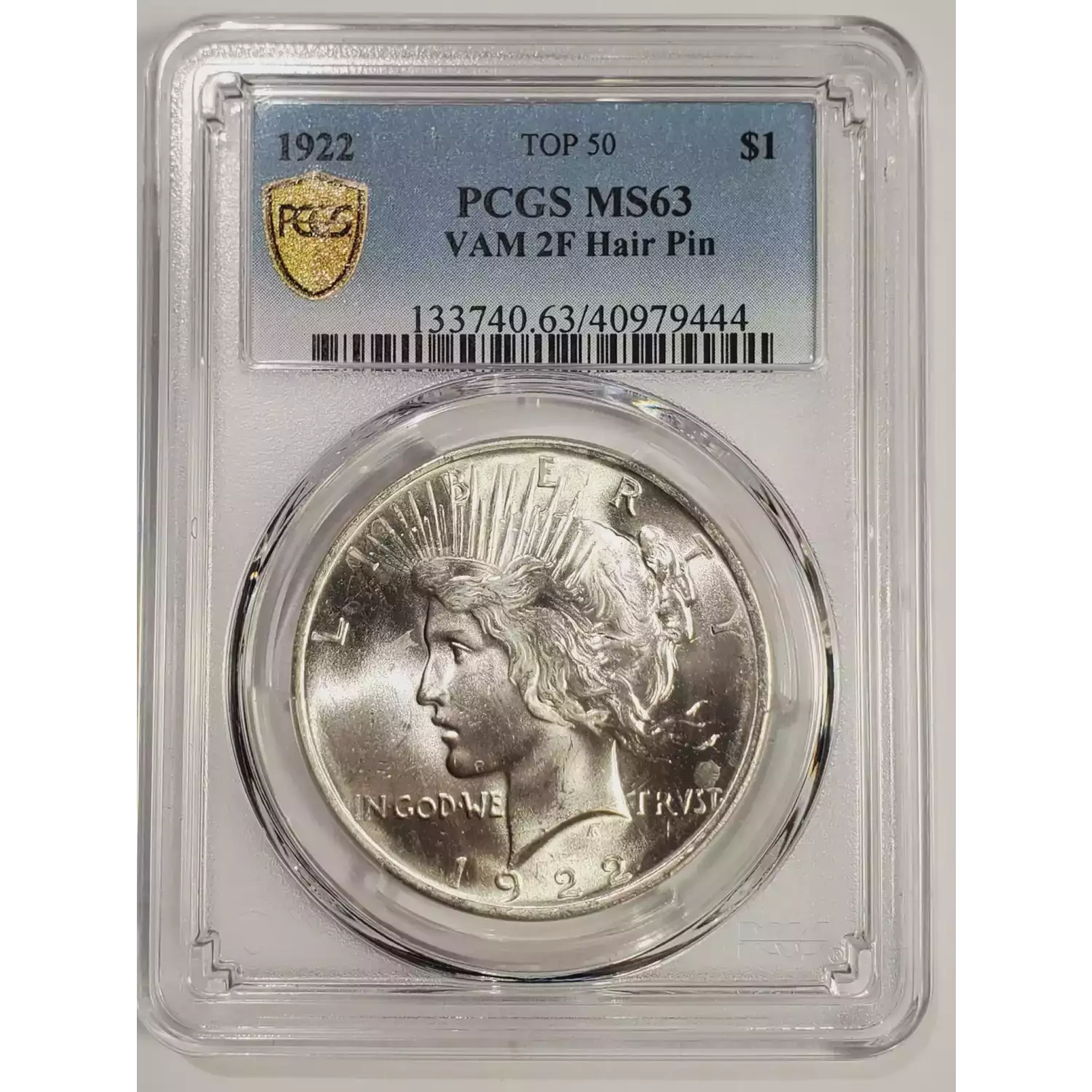 1922 Peace Dollar PCGS MS-63 VAM-2F HAIR PIN TOP 50 - Bob Paul Rare Coins