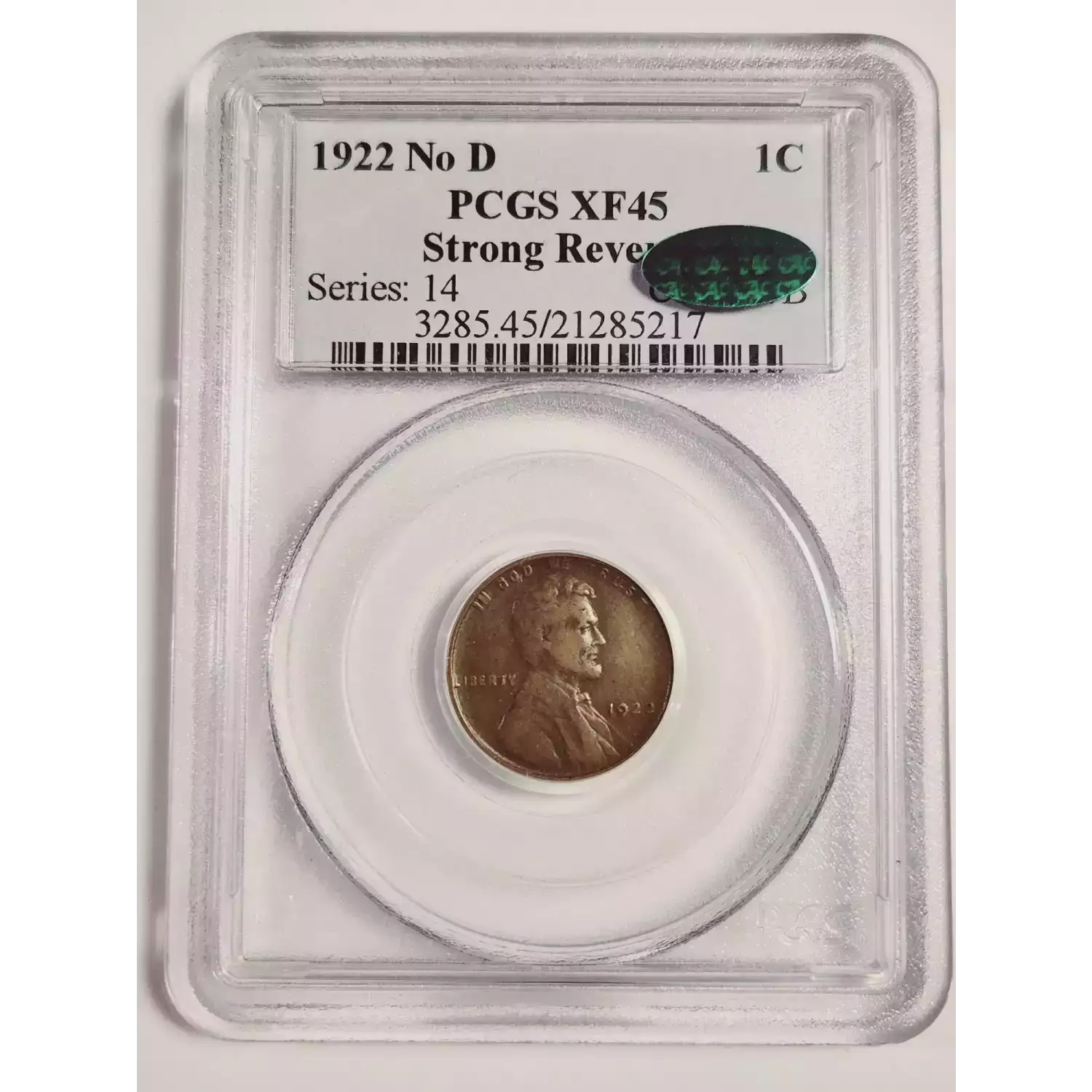 1922-No D Small Cents Lincoln, Wheat Ears Reverse PCGS XF-45 BN Strong Reverse CAC - Bob Paul ...