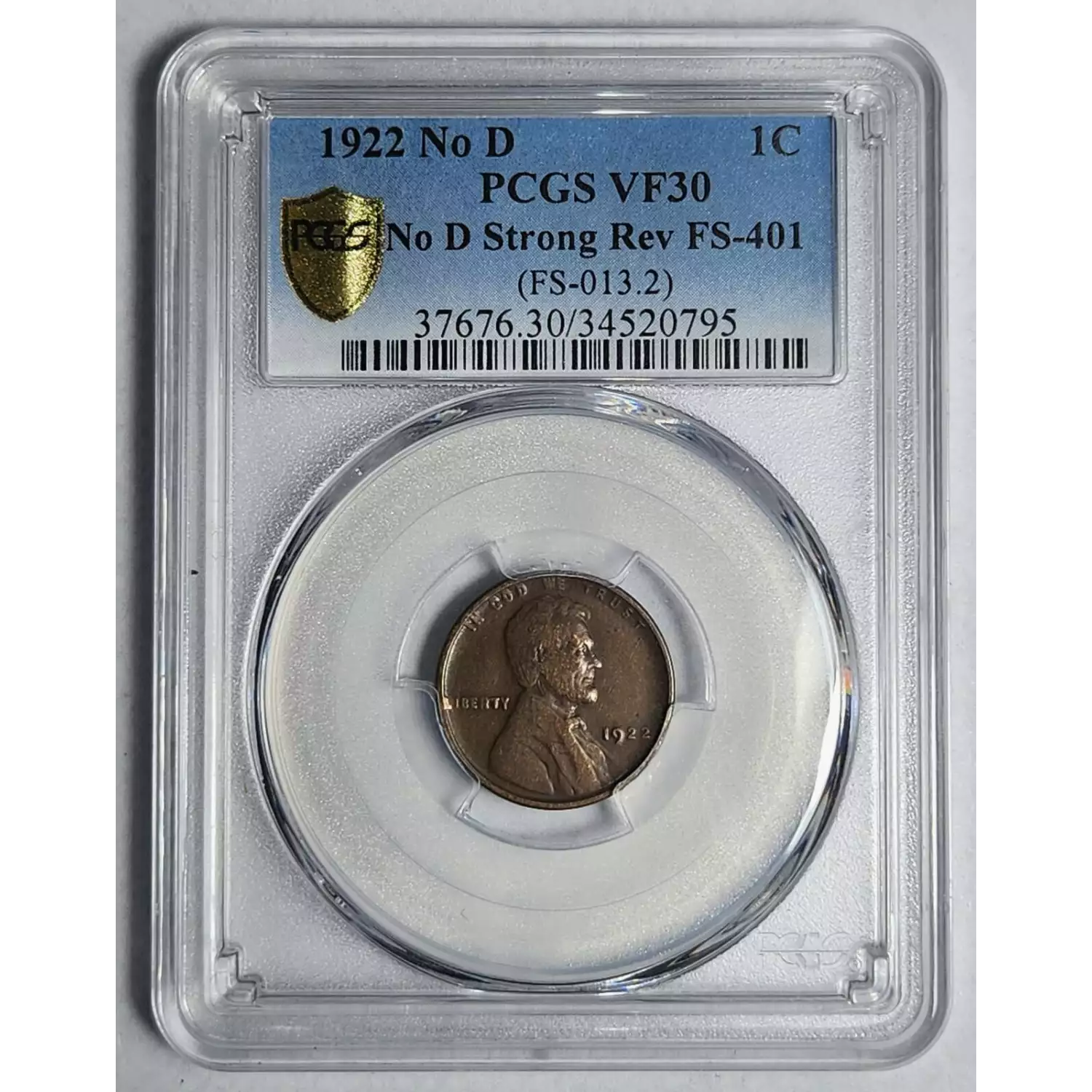 1922-No D Small Cents Lincoln, Wheat Ears Reverse PCGS VF-30 BN Strong Reverse - FS-401 (FS-013. ...