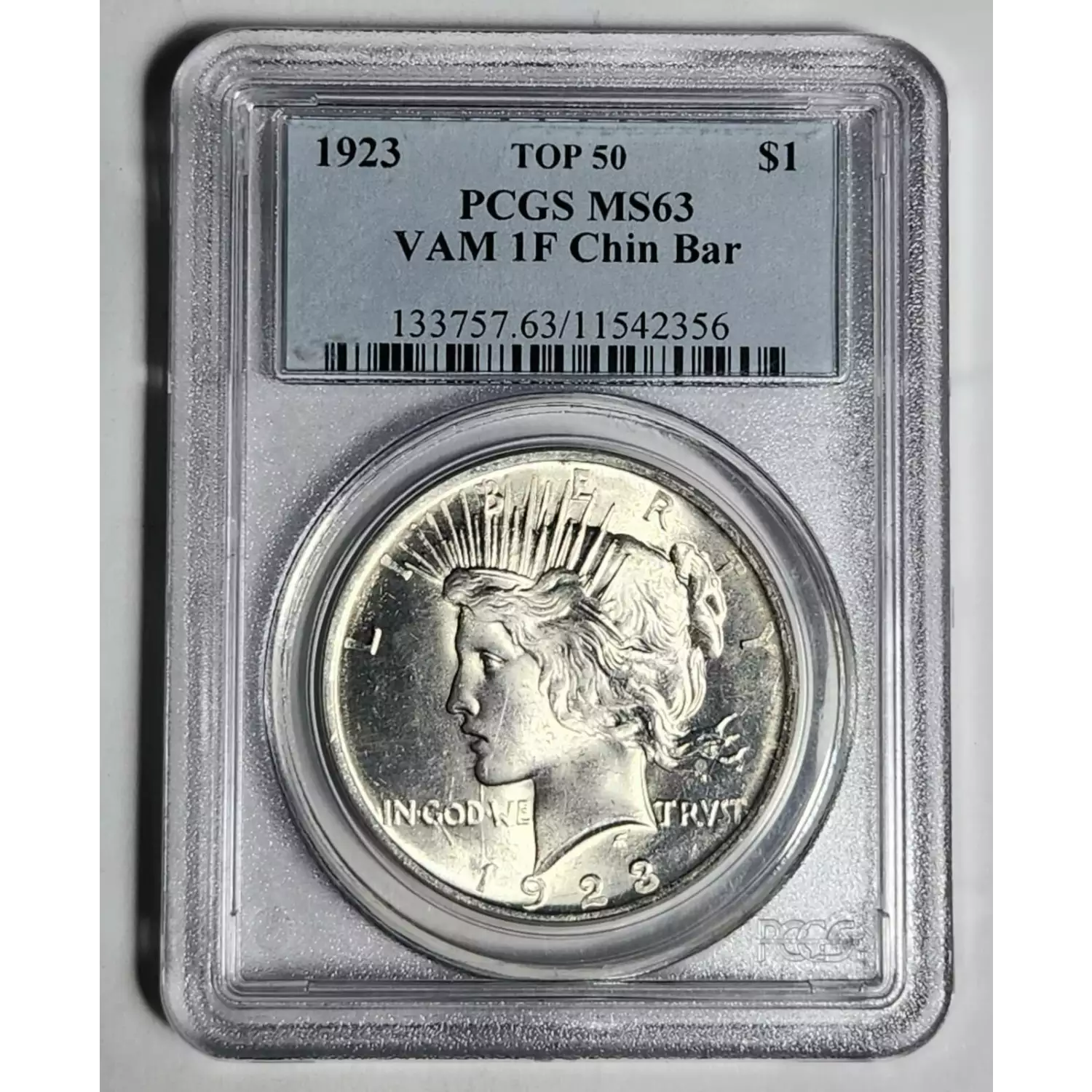 1923 Peace Dollar PCGS MS-63 VAM 1F - CHIN BAR - TOP 50 -PQ - Bob Paul Rare Coins